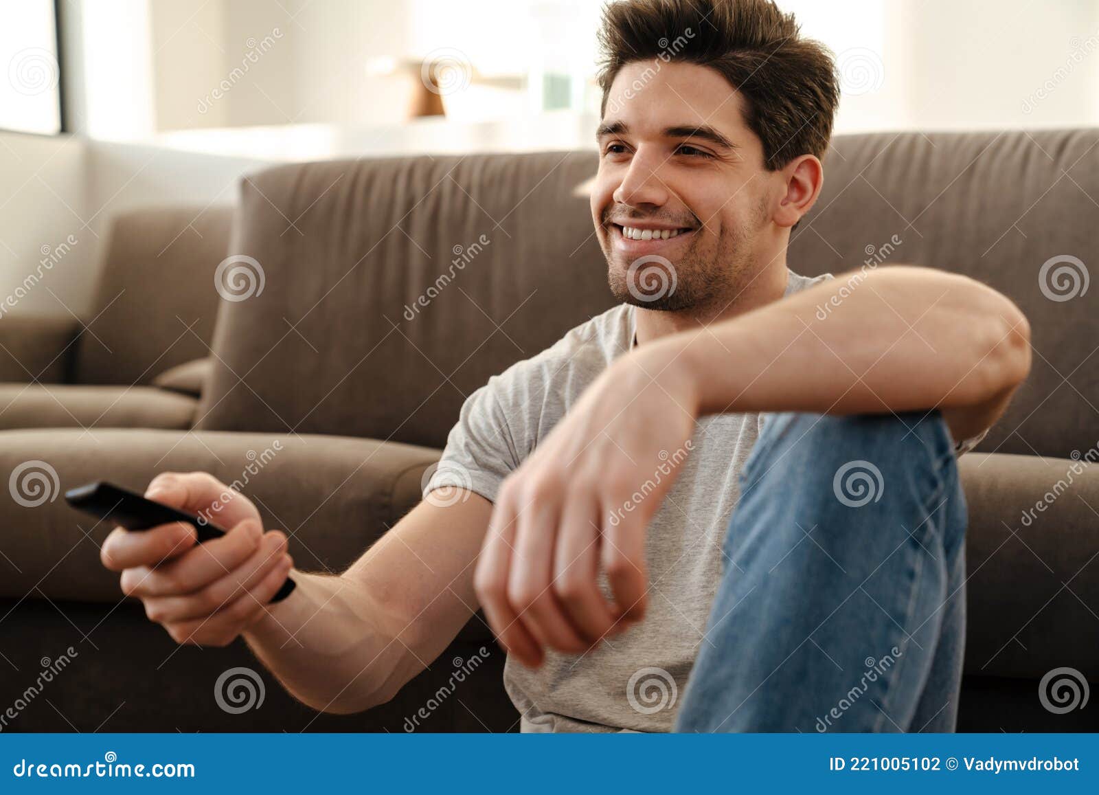 Happy Man Watching Tv at Home Stock Photo - Image of handsome, resting ...