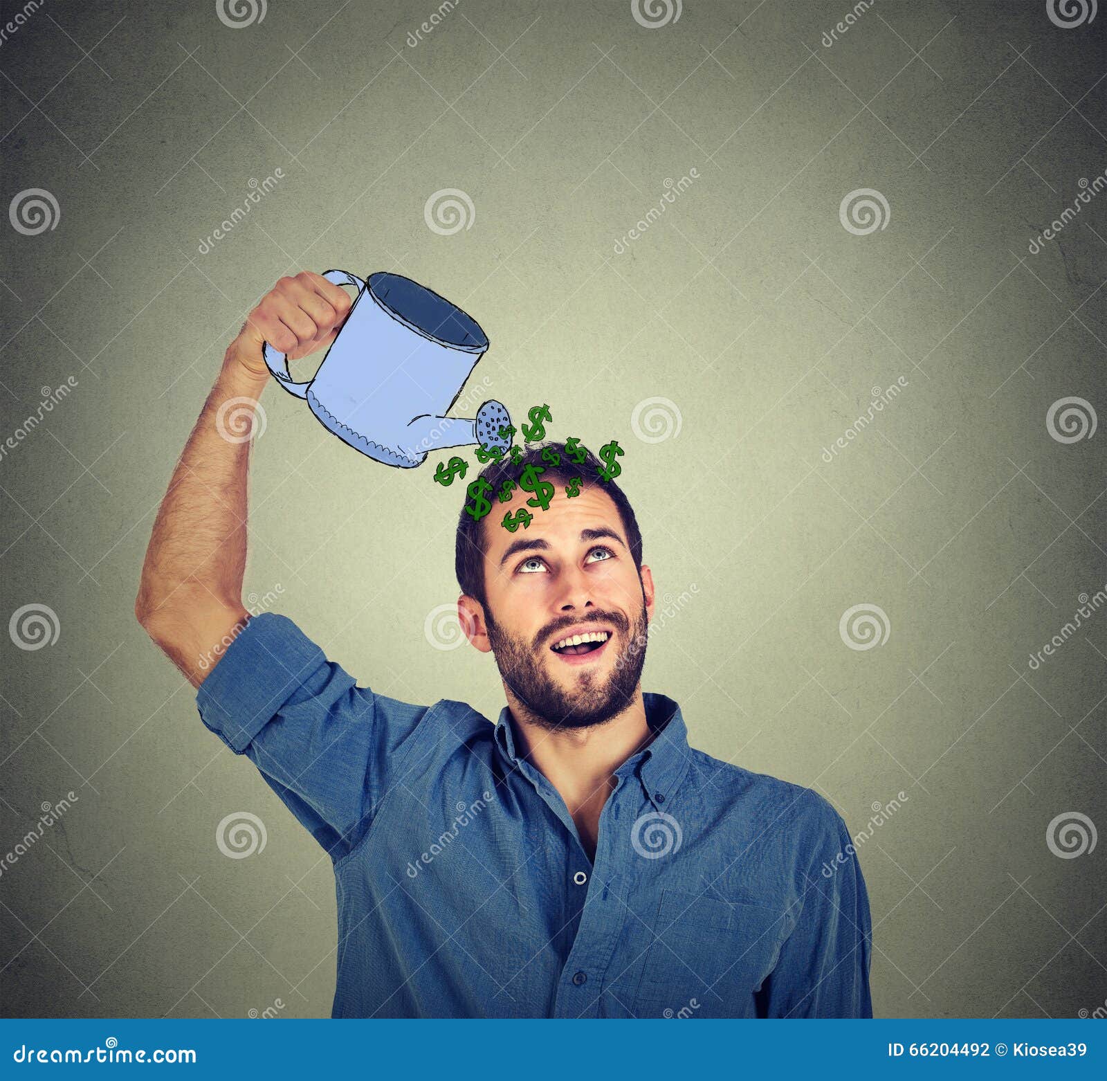 Happy Man Watering Himself with Money Stock Photo - Image of happy ...