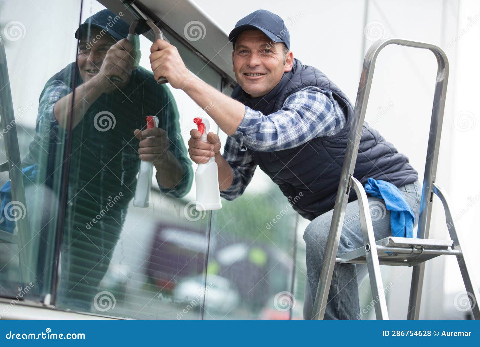 Happy Man Window Cleaner Worker Stock Photo - Image of cleaning ...