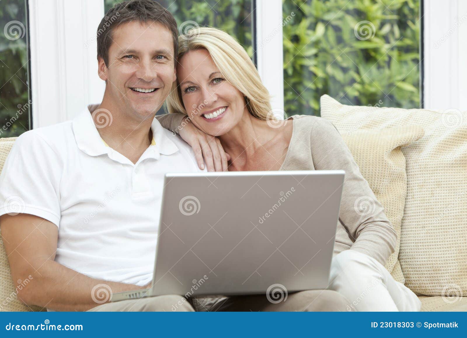 Happy Man And Woman Couple Using Laptop At Home Stock Image Image Of