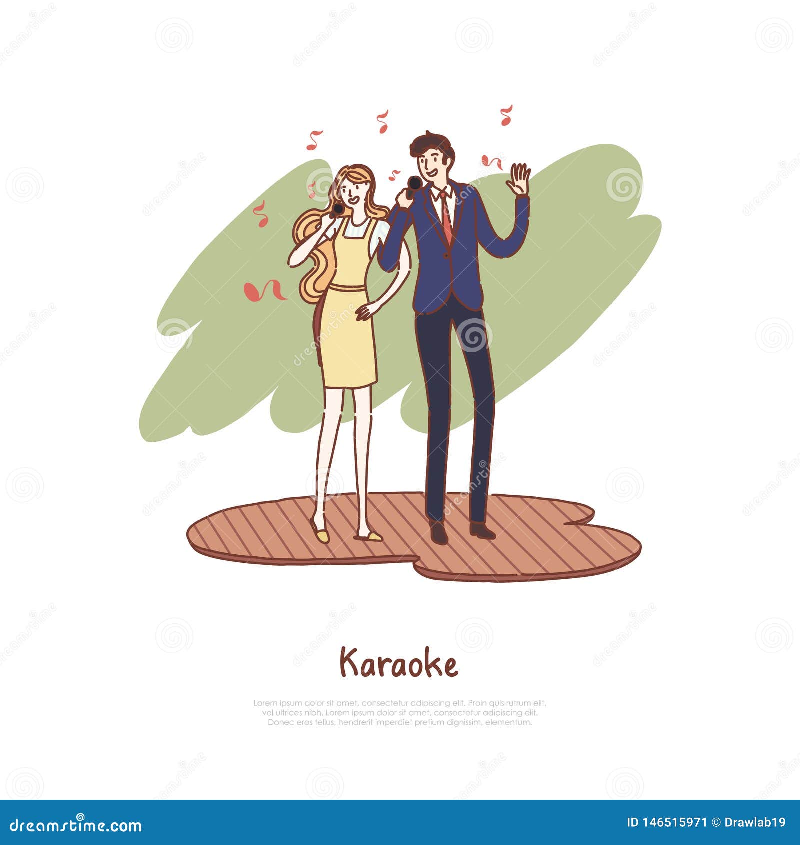 Happy Man And Woman Holding Microphones Husband And Wife Singing Duet