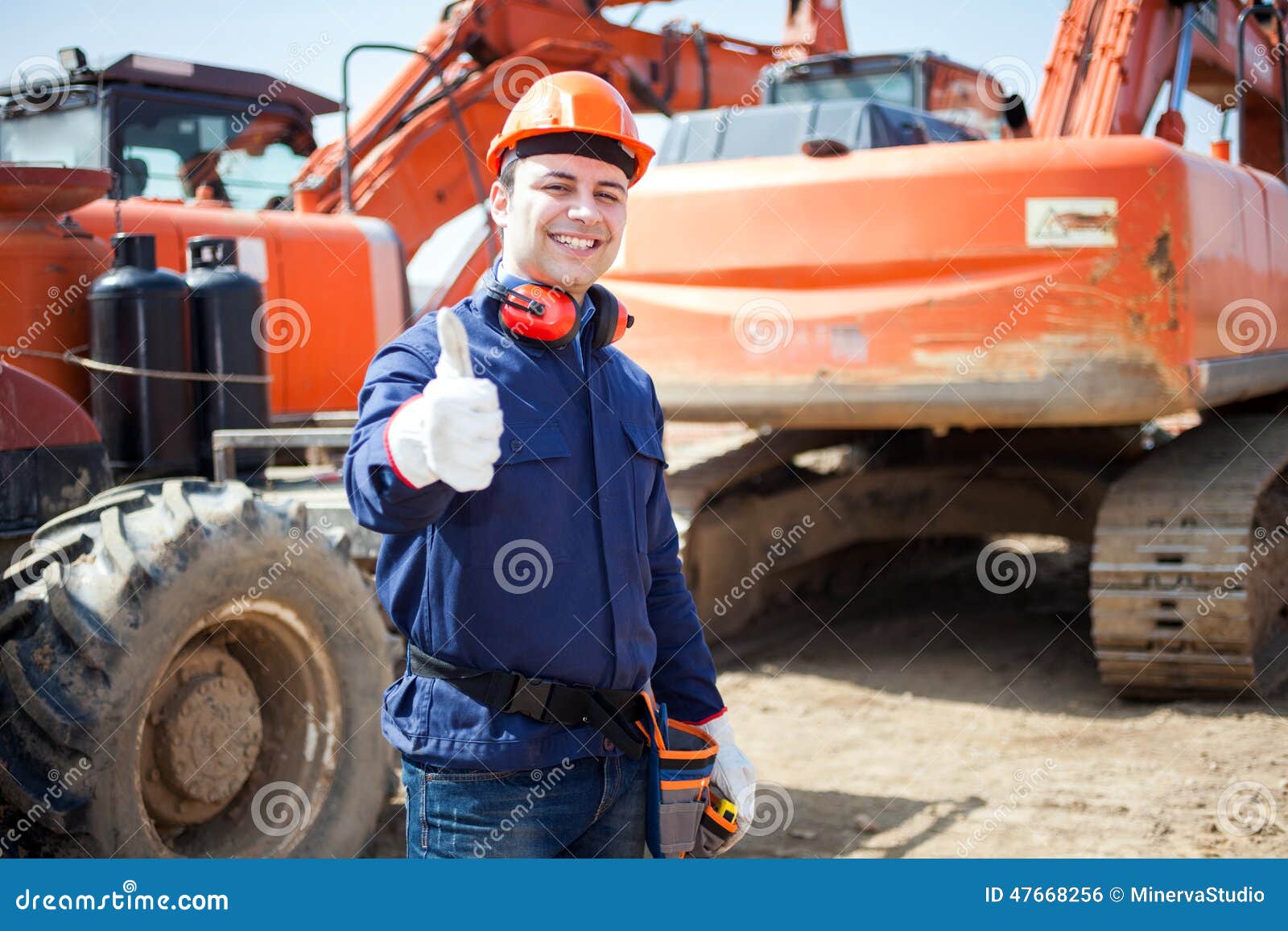 Happy Man at Work in a Construction Site Stock Photo - Image of ...