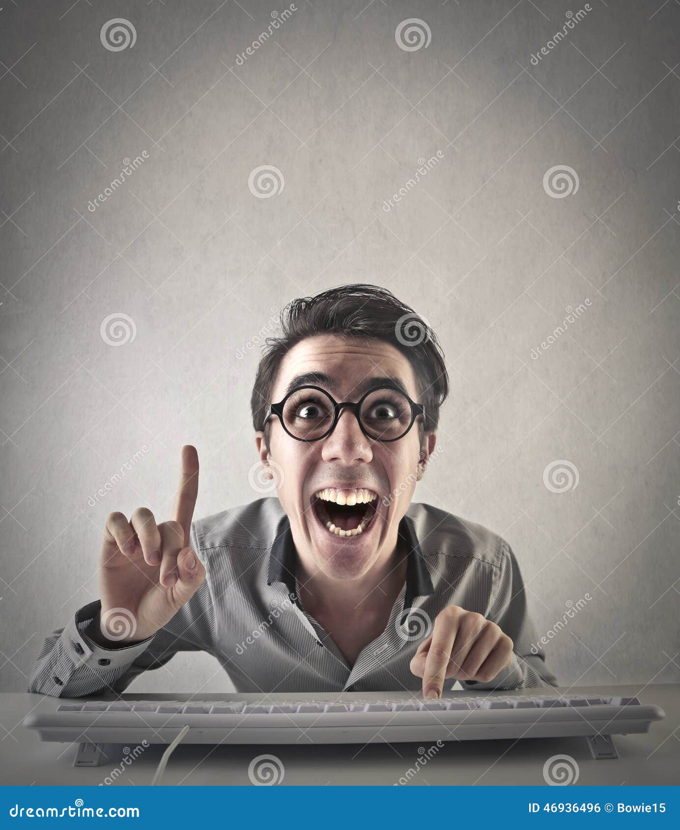Happy man at work stock photo. Image of idea, glasses - 46936496
