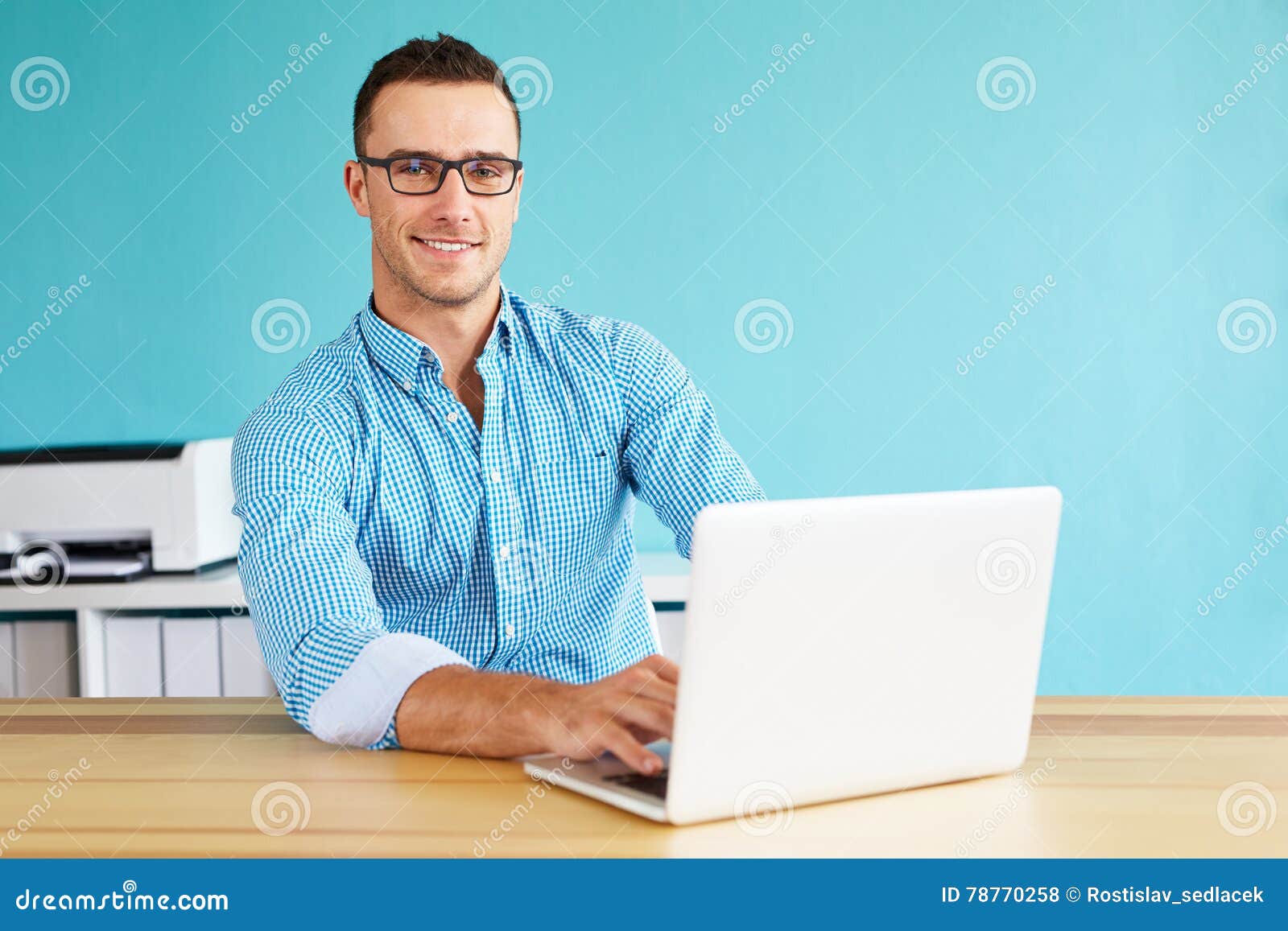 Happy Man Working on Computer Stock Photo - Image of space, casual ...