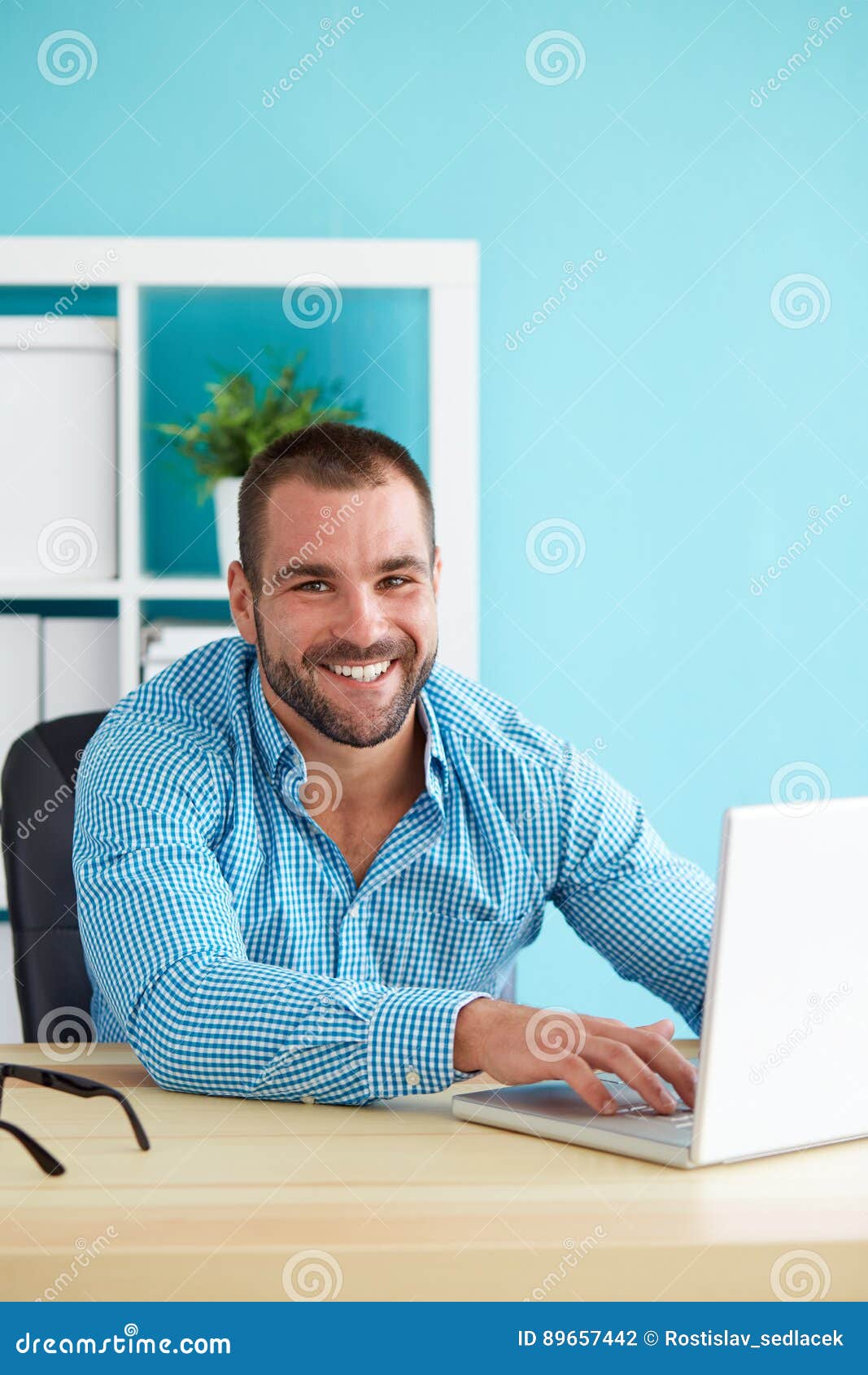 Happy Man Working with Computer Stock Photo - Image of people, young ...
