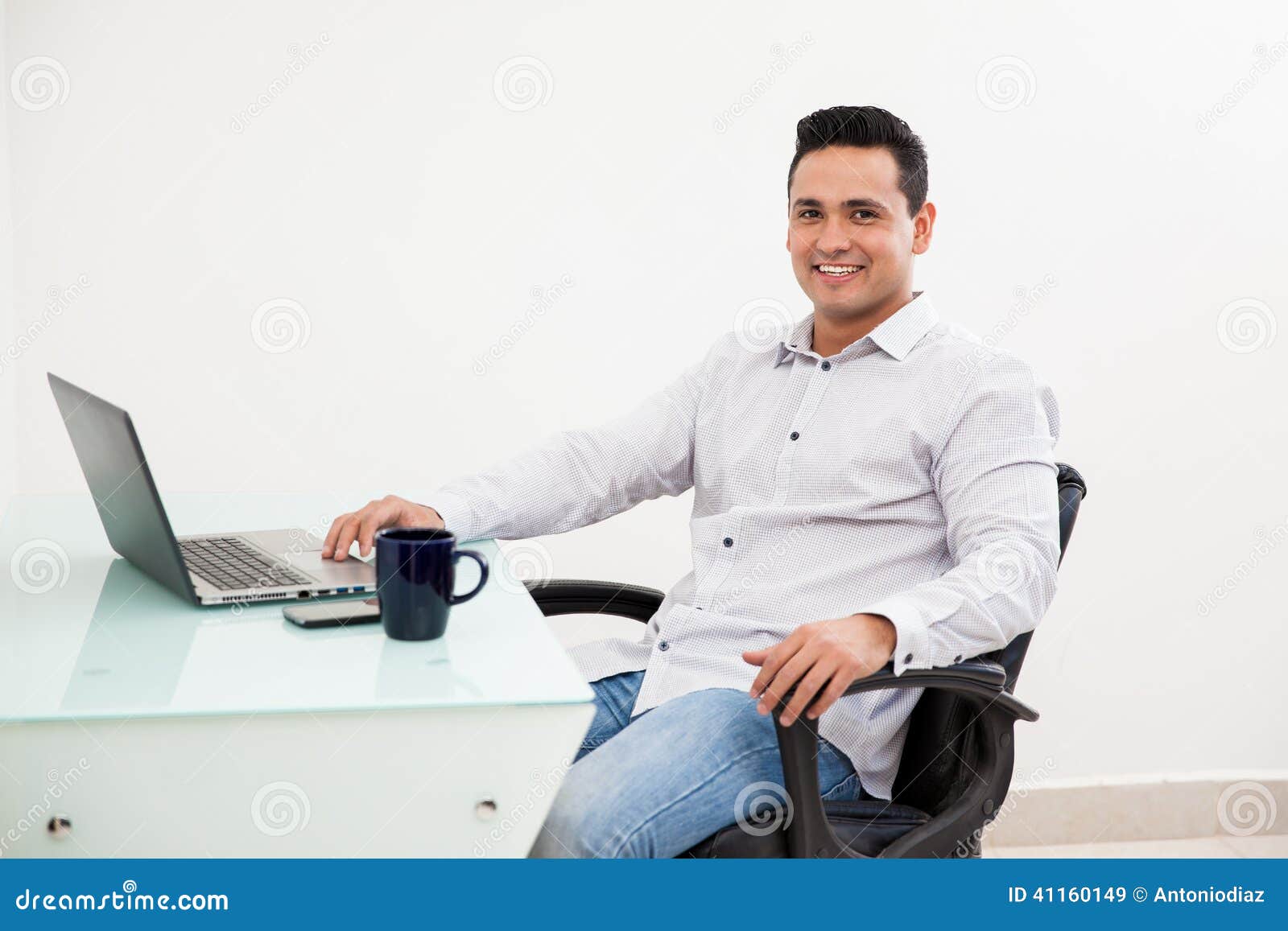 Happy Man Working at His Office Stock Image - Image of networking ...