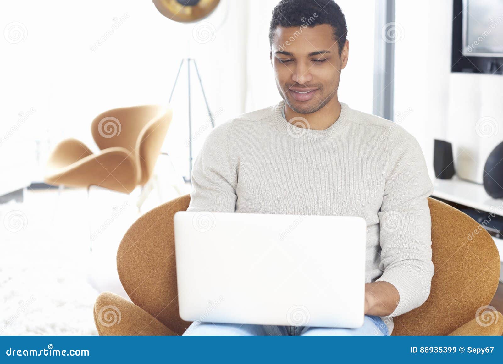 Happy man working at home stock image. Image of happy - 88935399