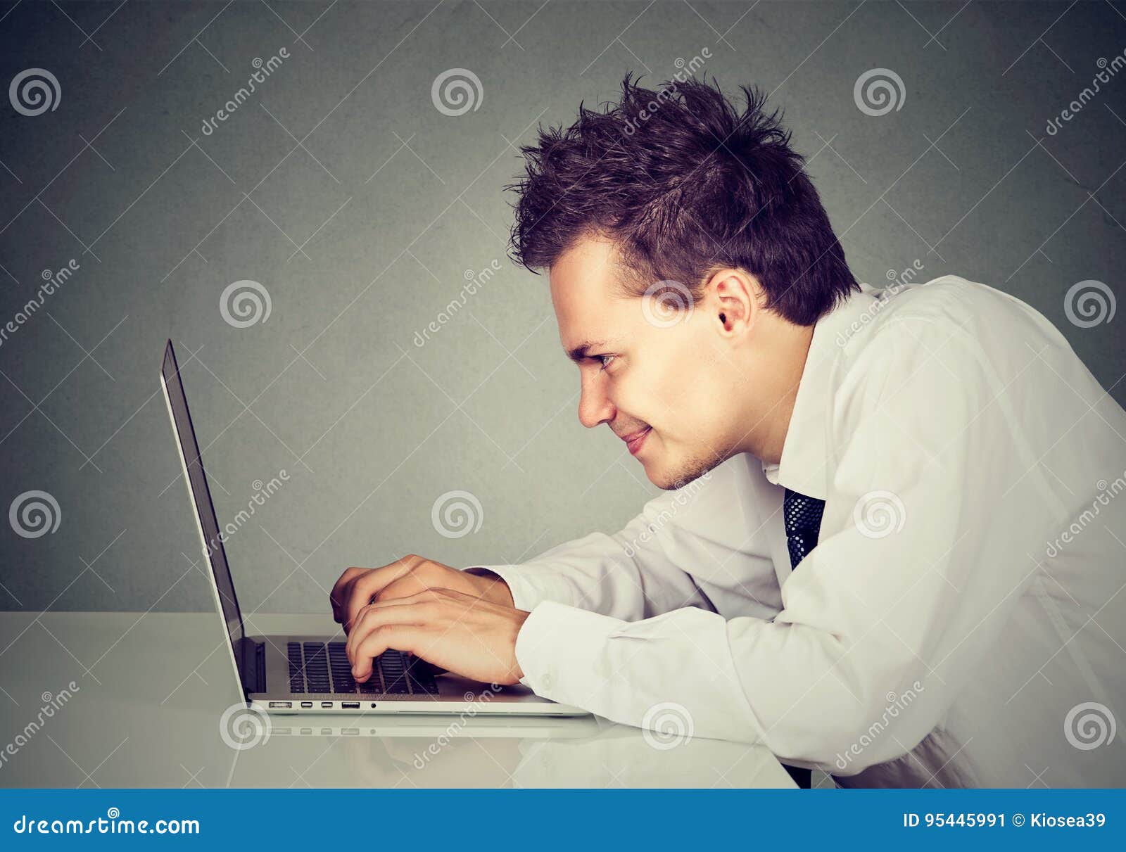 Happy Man Working on Laptop Computer Stock Image - Image of adult ...