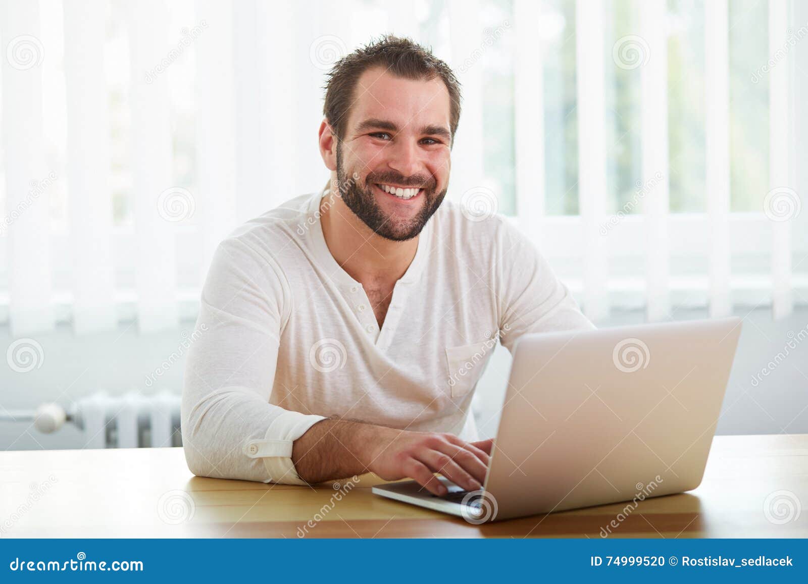 Happy Man Working with Laptop Stock Photo - Image of portrait, legal ...