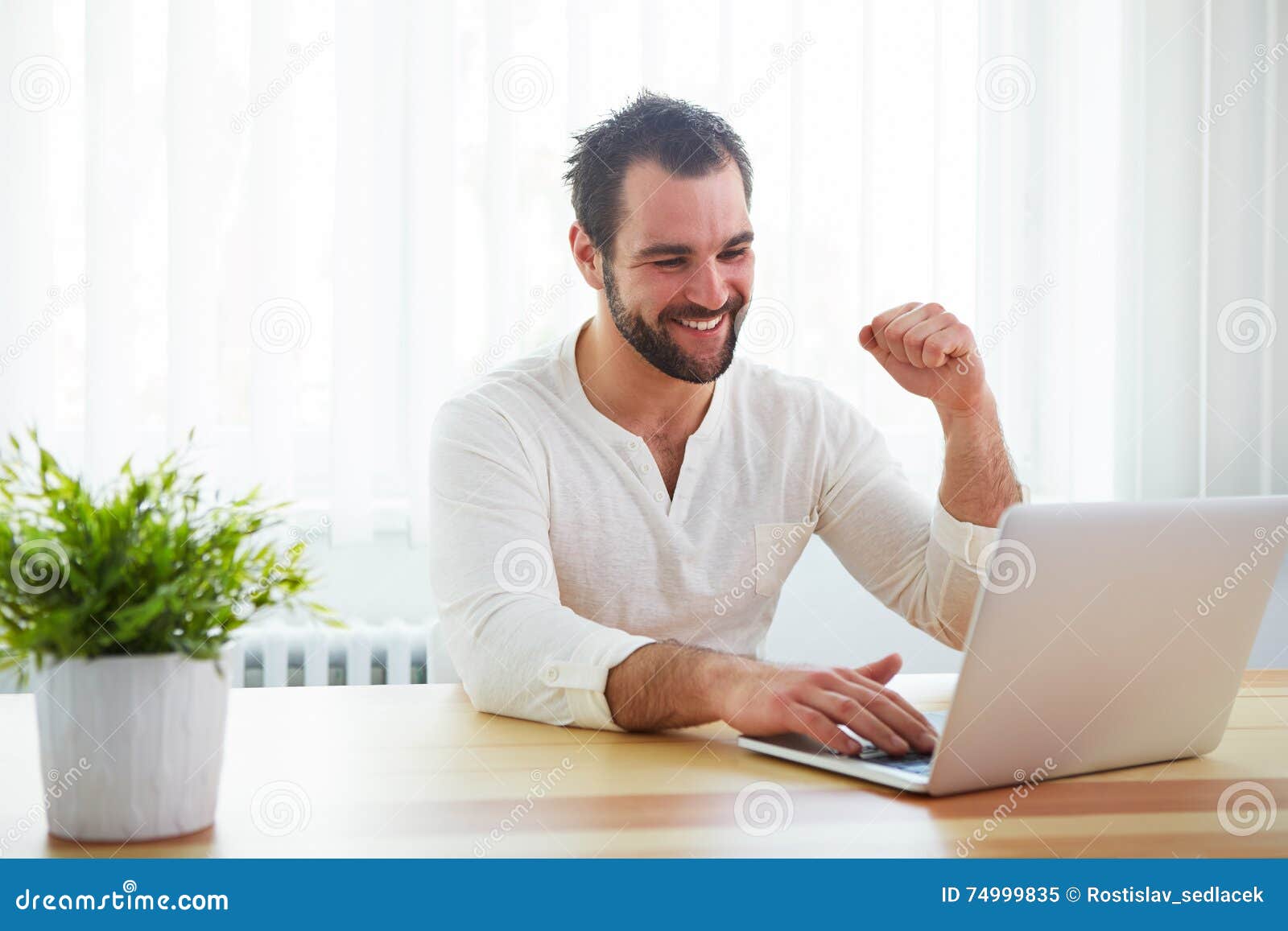 Happy Man Working with Laptop Stock Image - Image of rejoices, happy ...