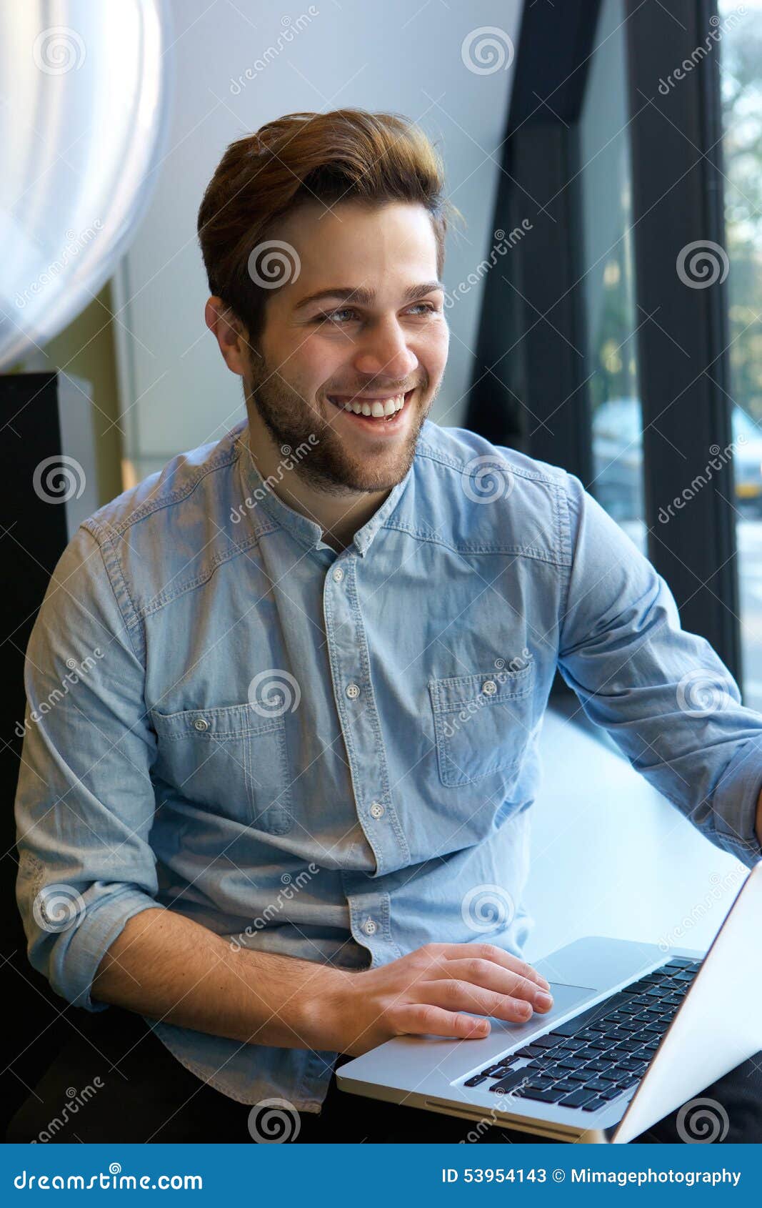 Happy Man Working with Laptop Stock Image - Image of adult, cheerful ...