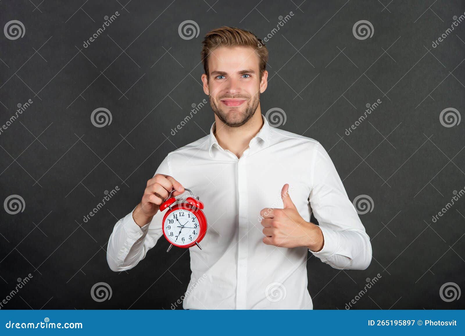 Happy Manager Give Thumbs Up Holding Clock. Time Management Stock Image ...