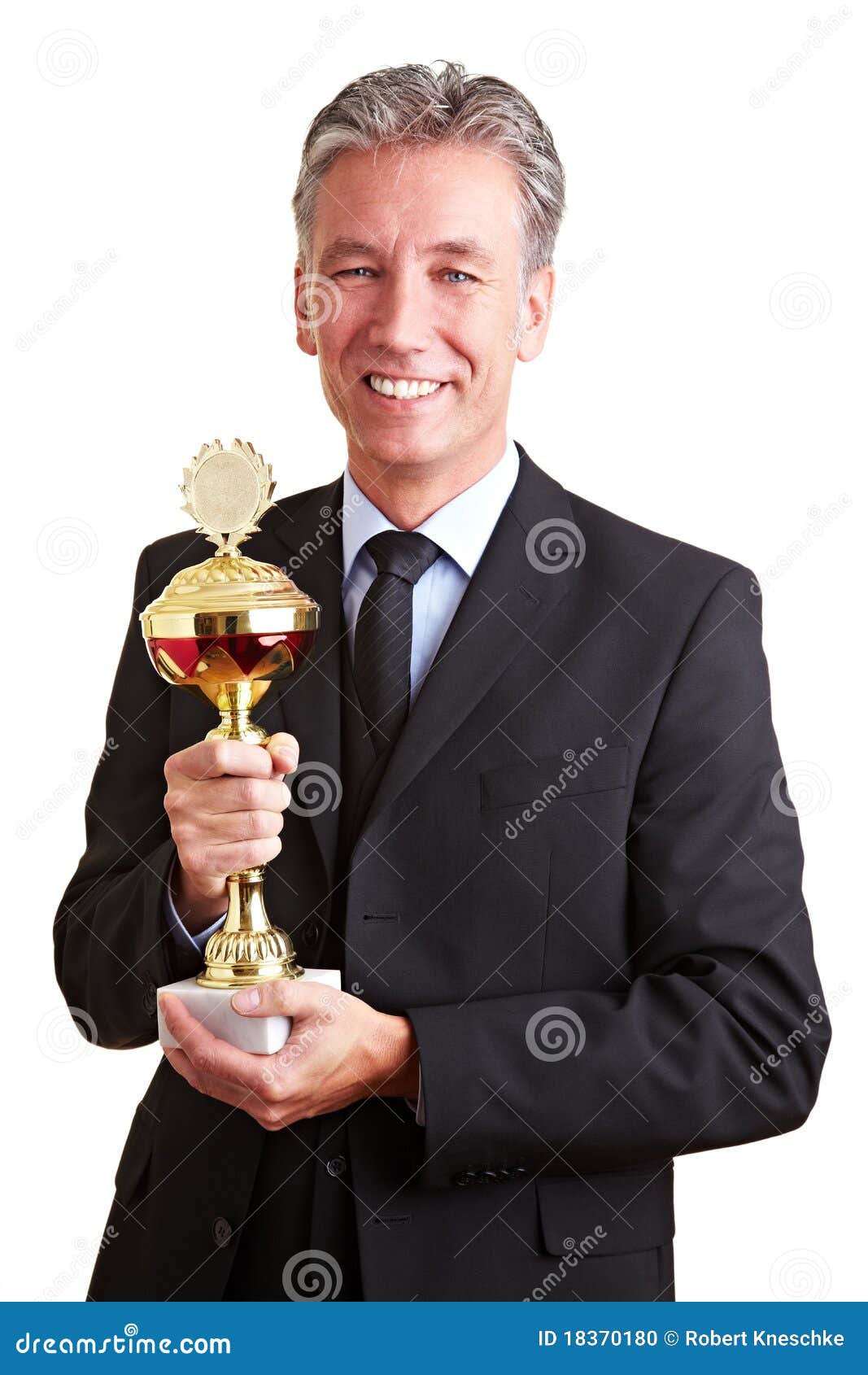 Happy Manager Holding Trophy Stock Photo - Image of person, career ...
