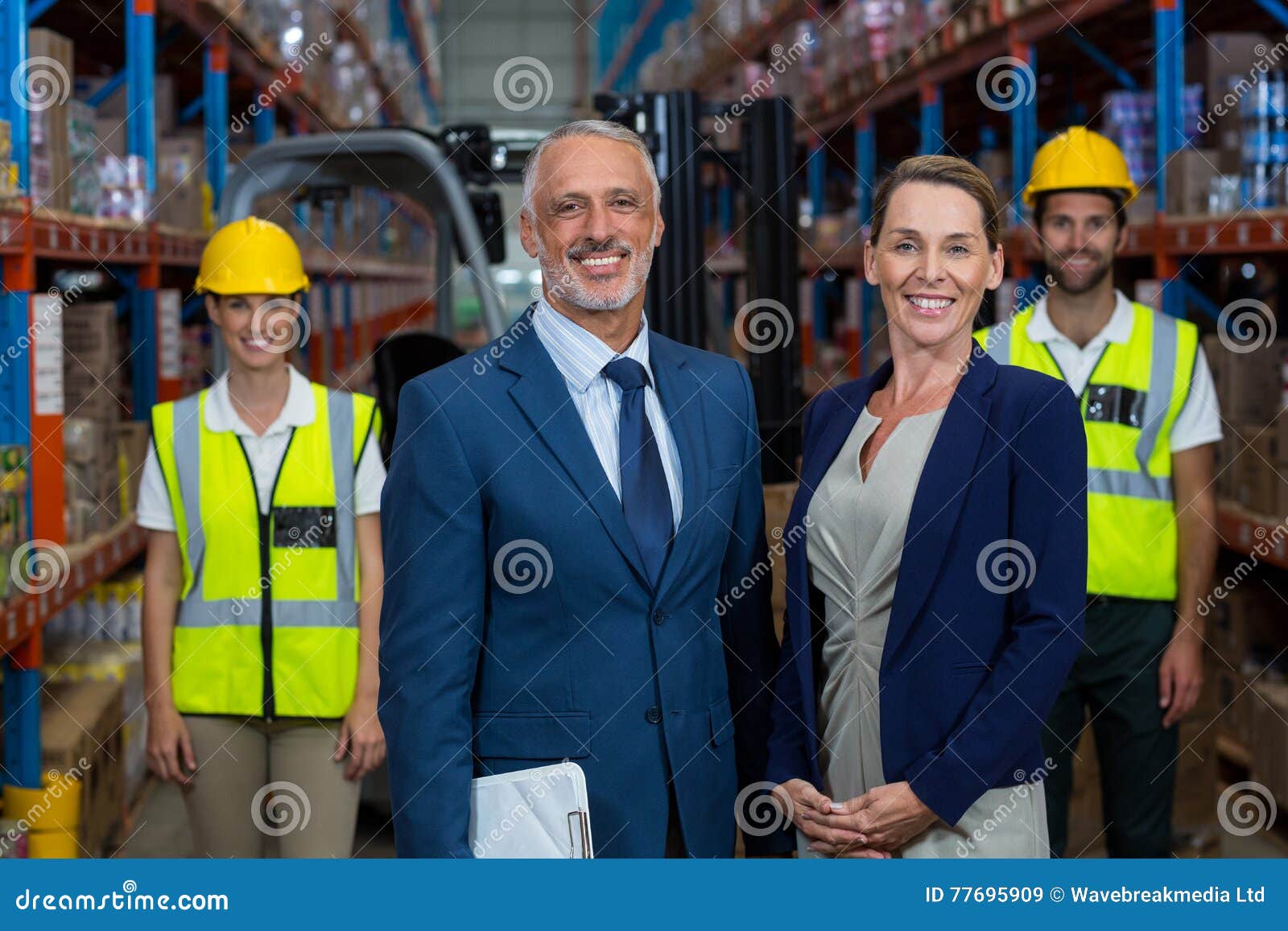 Happy Managers are Posing in Front of the Workers Stock Image - Image ...