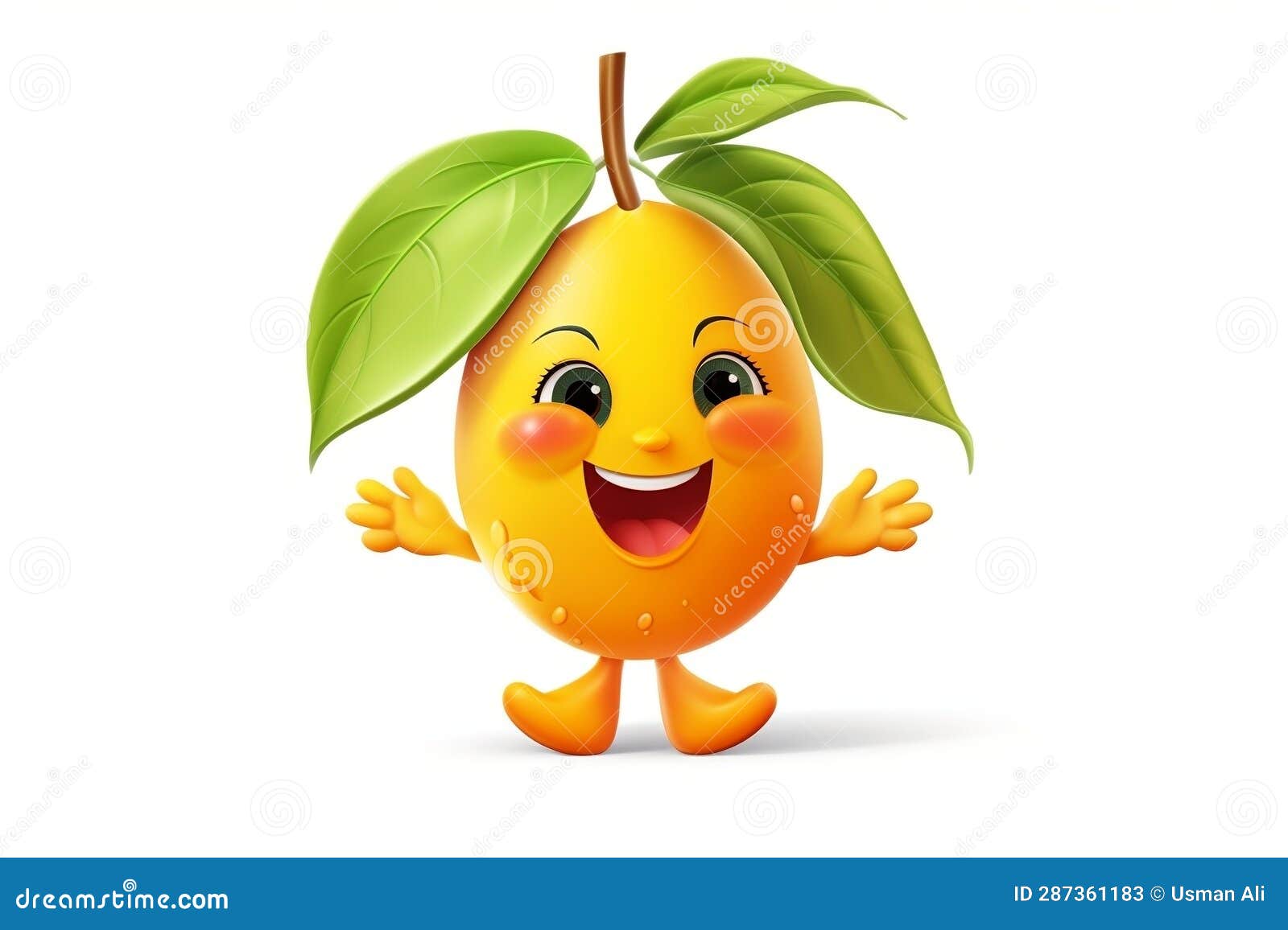 Happy Mango Character on White Background. AI Stock Illustration ...