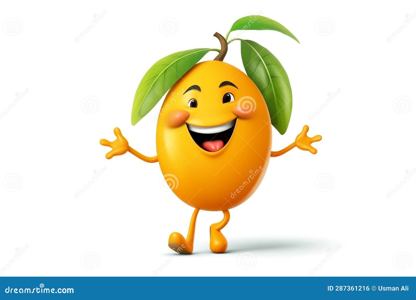 Happy Mango Character on White Background. AI Stock Illustration ...