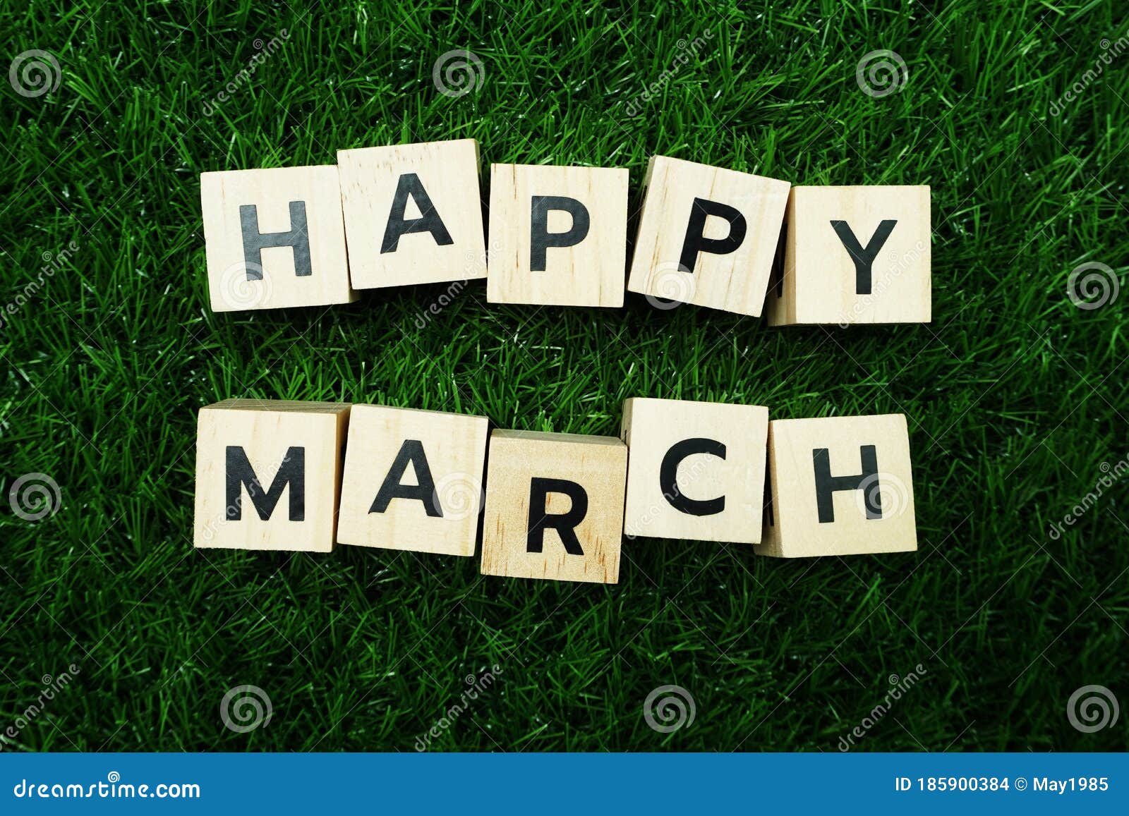 Happy March Alphabet Letters Flat Lay on Green Grass Background Stock ...
