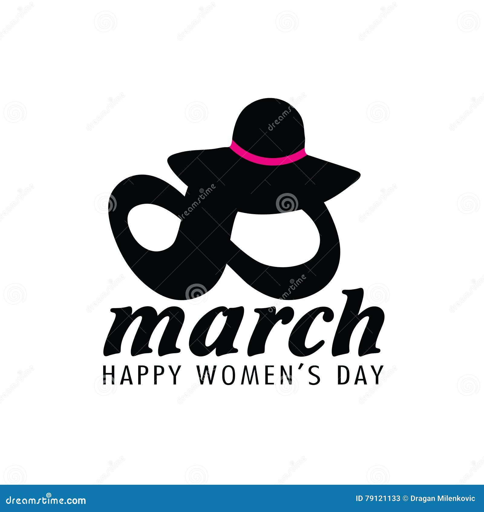 Happy 8 March Icon with Hat Illustration in Black Stock Vector ...
