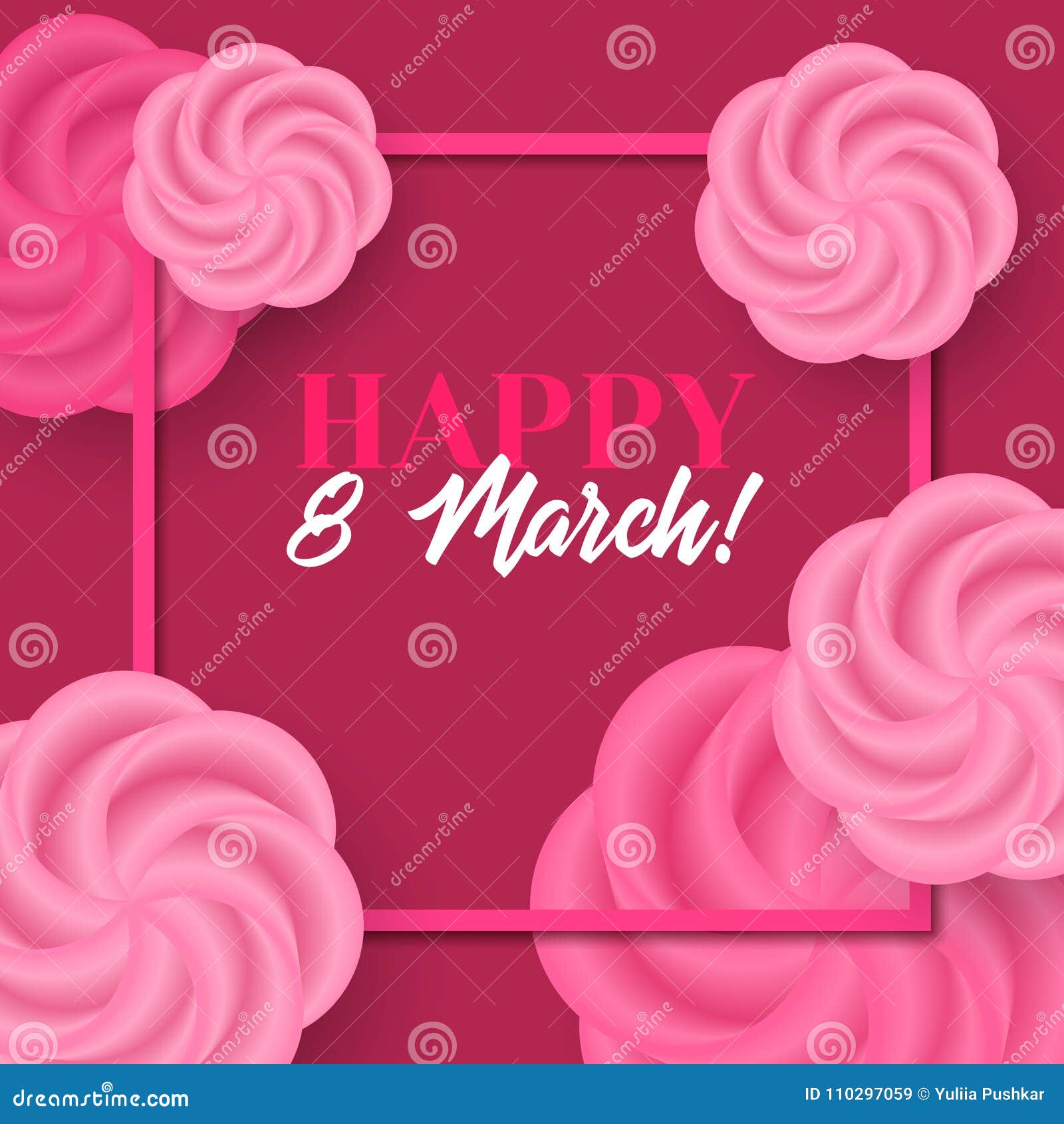 Happy 8 March. Vector Card with Frame and Roses Stock Vector ...
