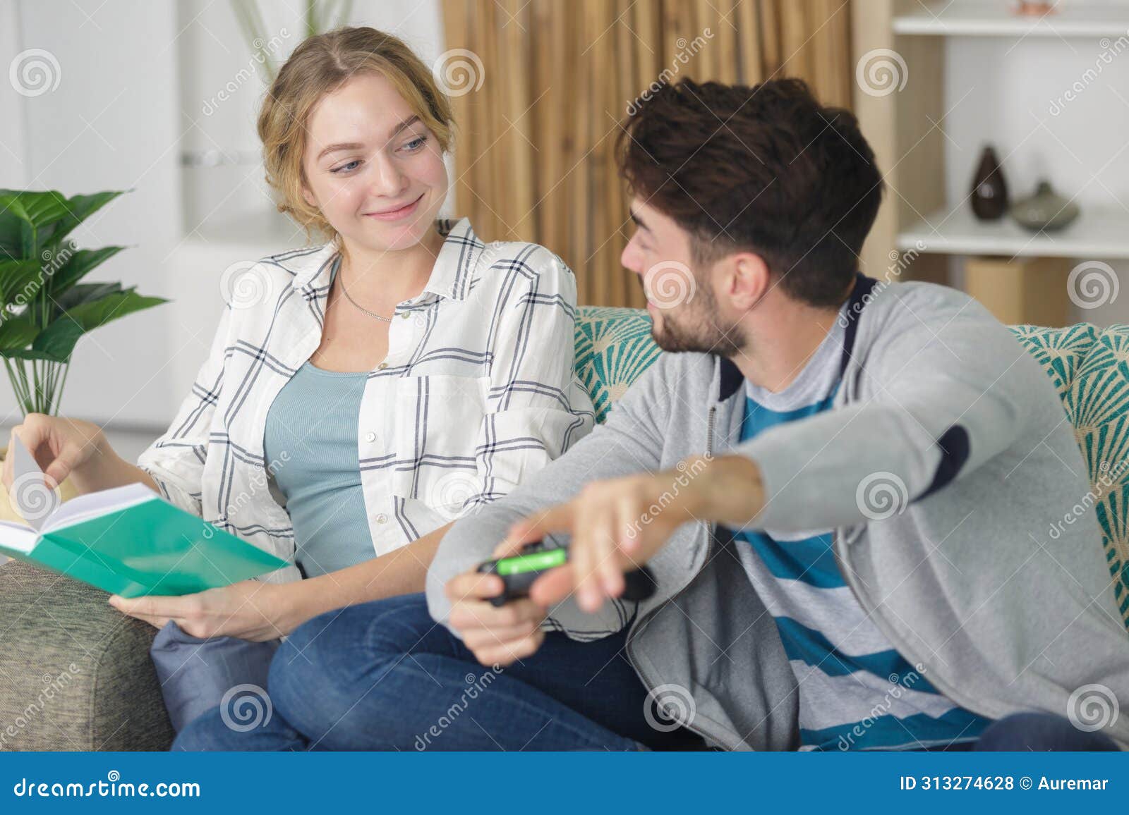 Happy Married Couple Spend Time Sitting on Couch Stock Photo - Image of ...