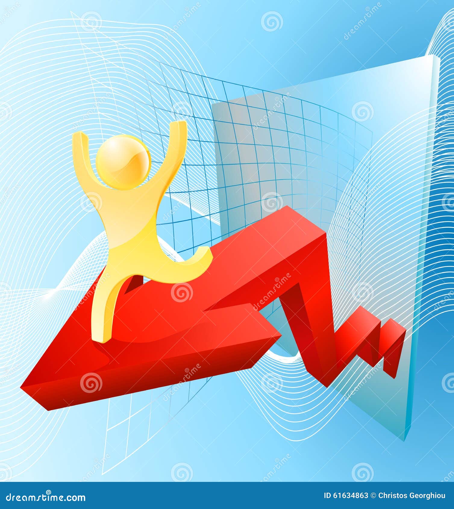 Happy Mascot on Graph Arrow Stock Vector - Illustration of human ...