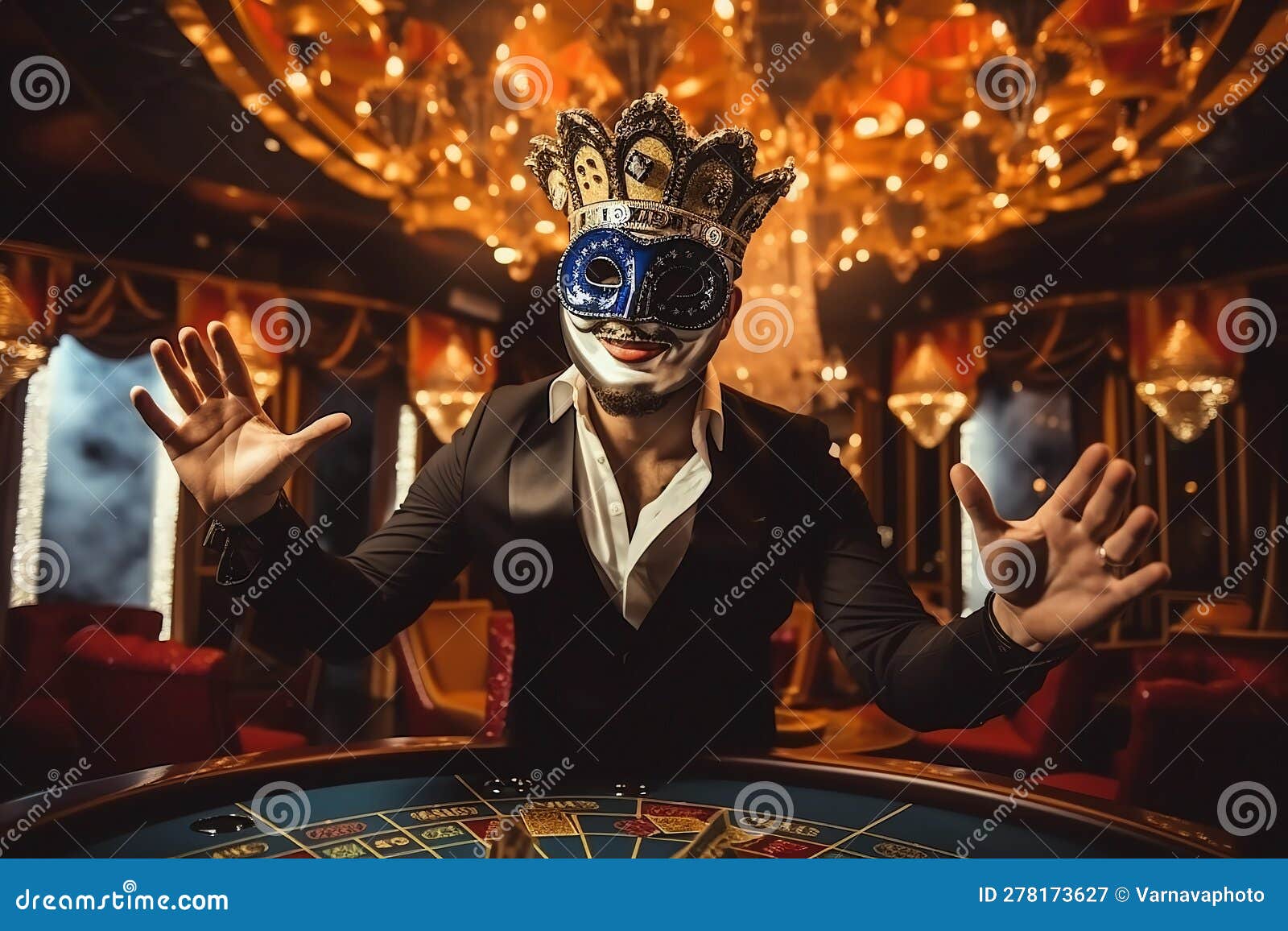 Masked Gambler Throwing Cards In Snowy City At Night Royalty-Free Stock ...
