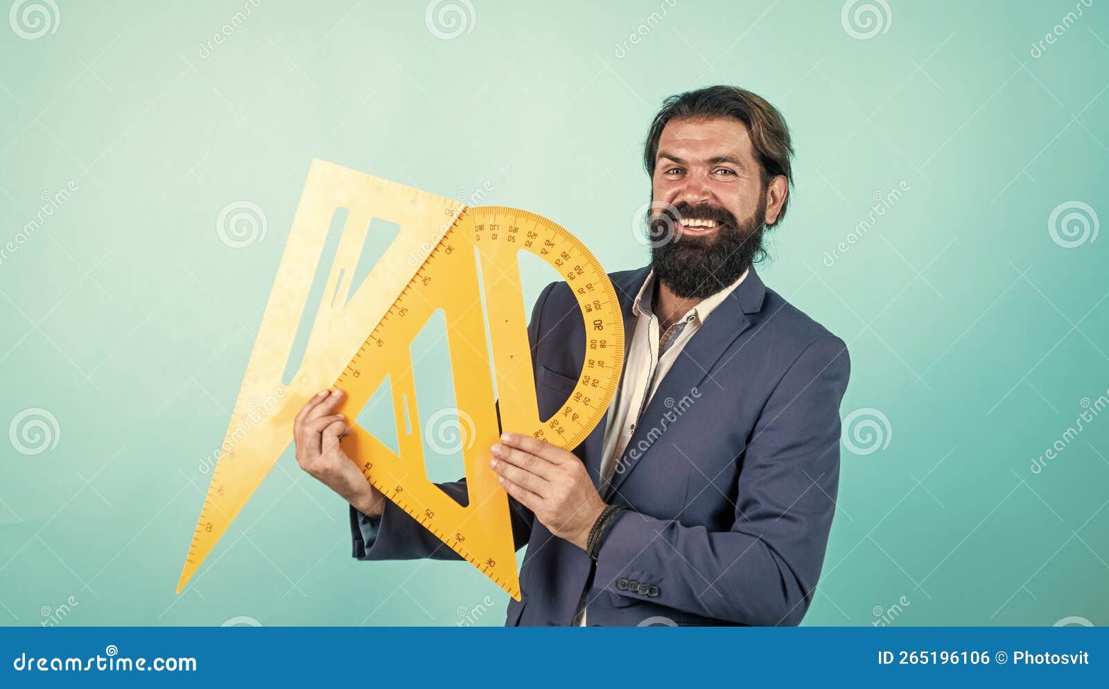 Happy Math Teacher Use Protractor and Triangle Tool, School Education ...