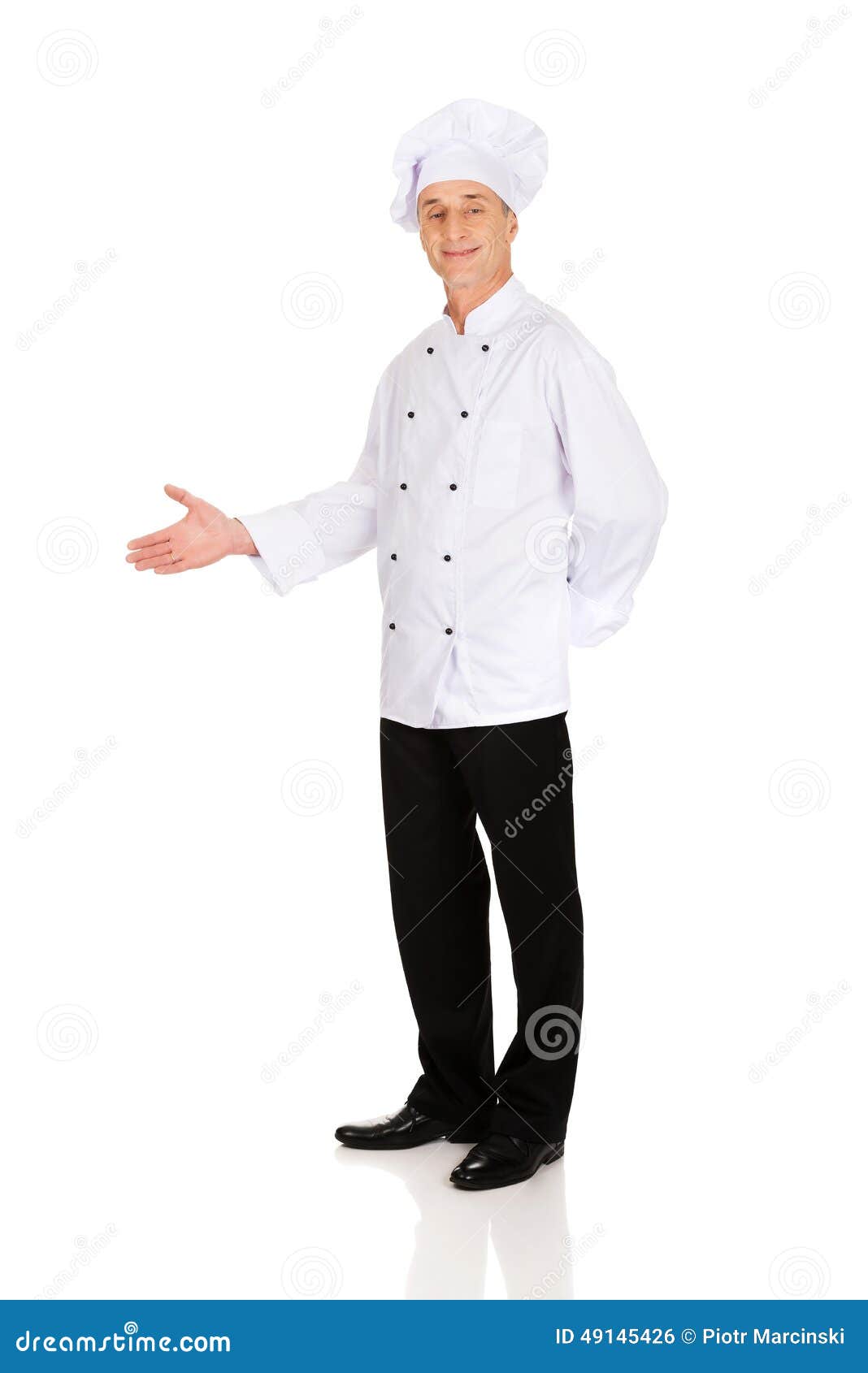 Happy Mature Chef with Welcome Gesture Stock Photo - Image of showing ...