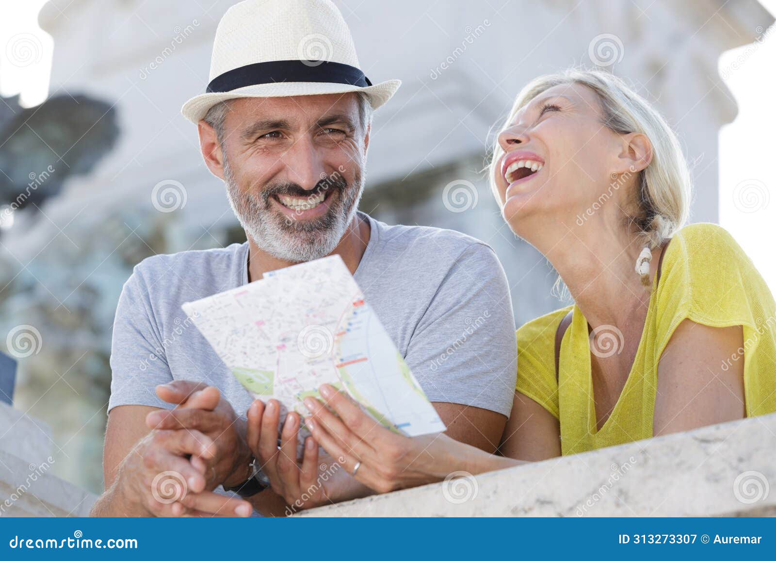 Happy Mature Couple Looking for Directions Using Map Stock Image ...