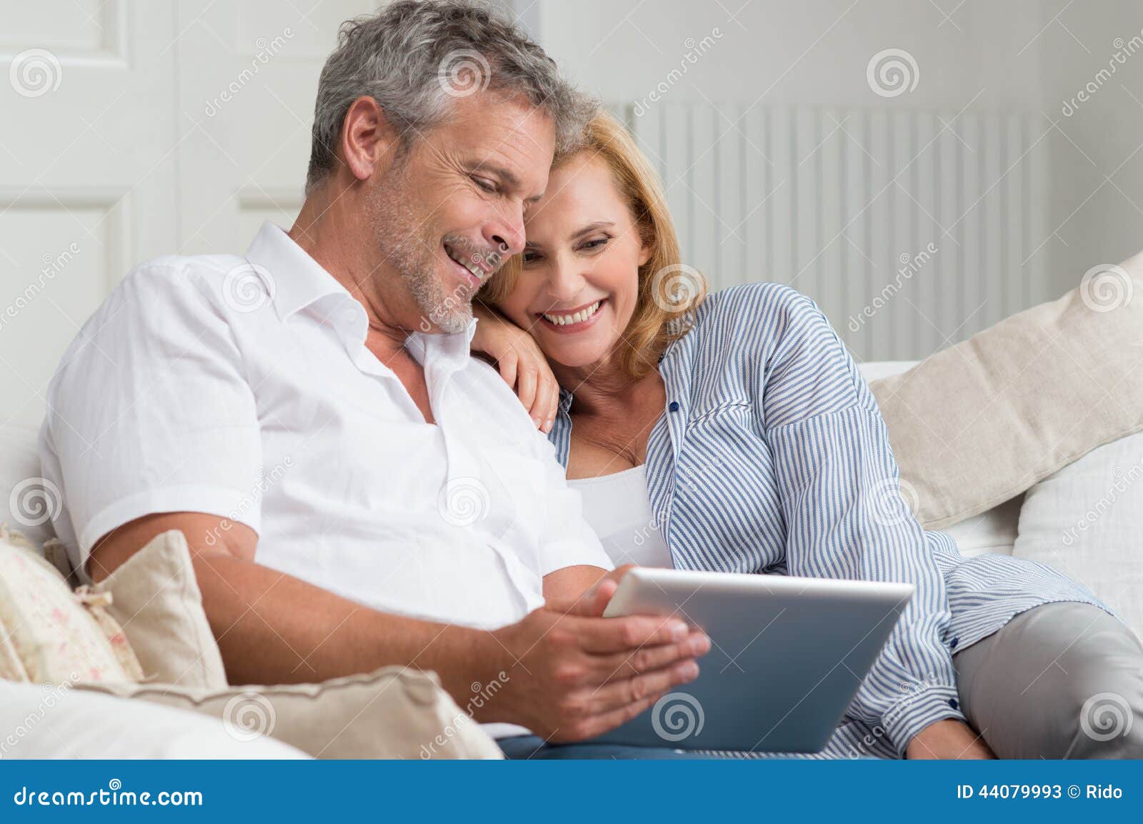 Happy Mature Couple With Tablet Stock Image Image Of Computer Person