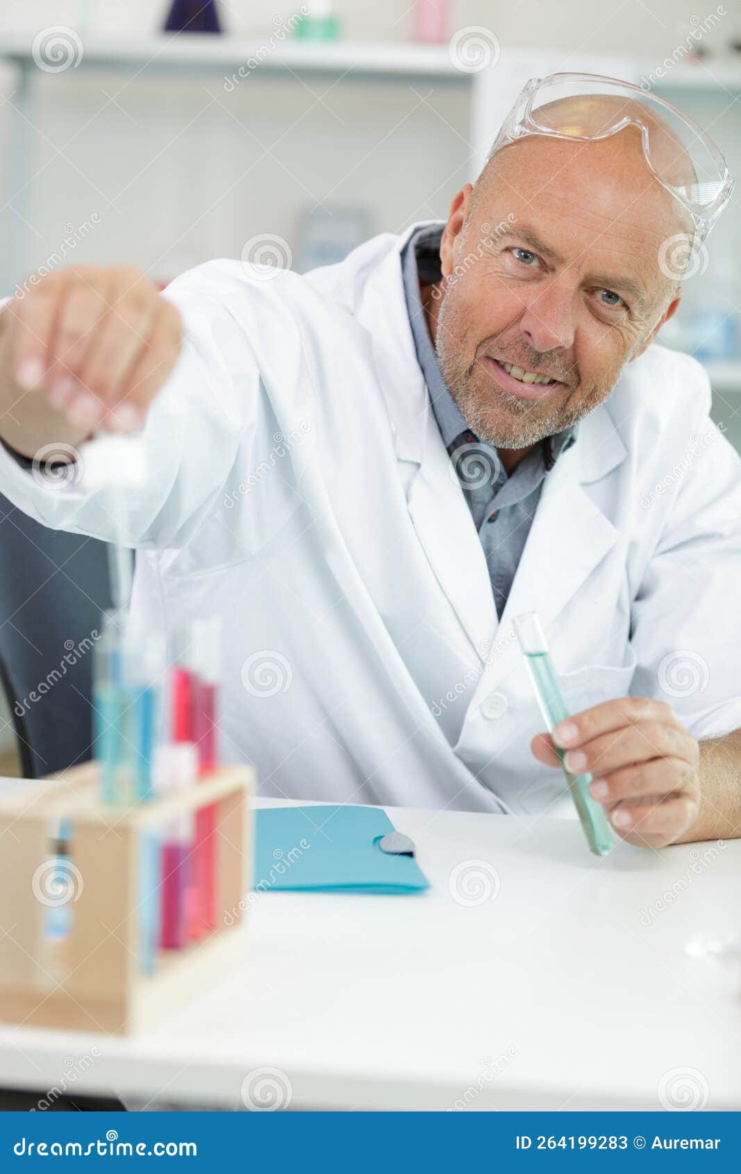 Happy Mature Lab Man Pouring Fluids in Pipettes Stock Image - Image of ...