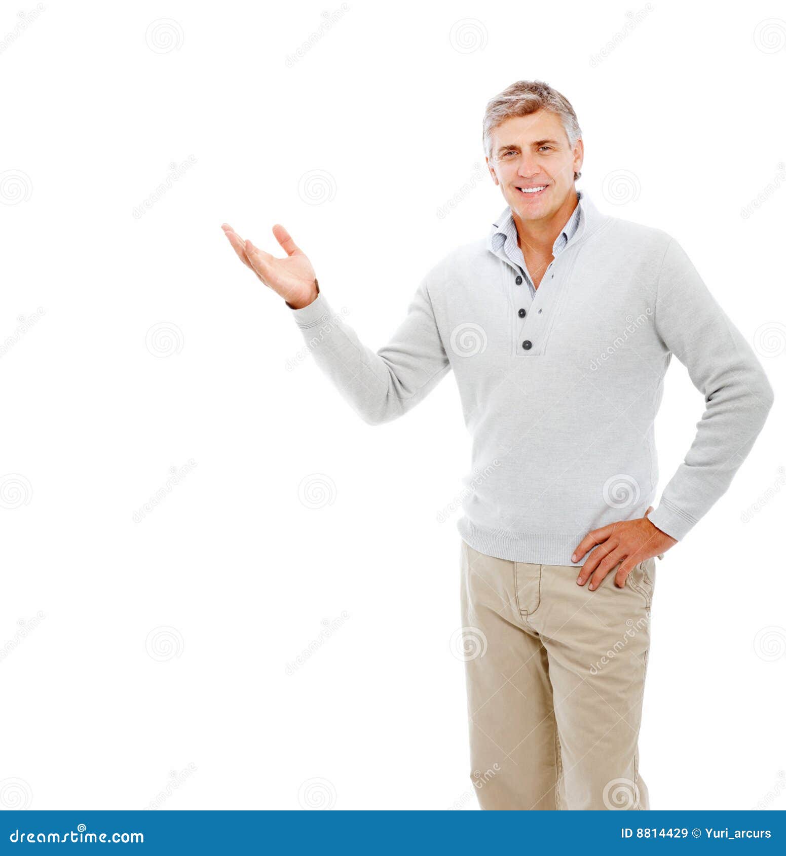 Happy Mature Man with His Hand Outstretched Stock Image - Image of ...