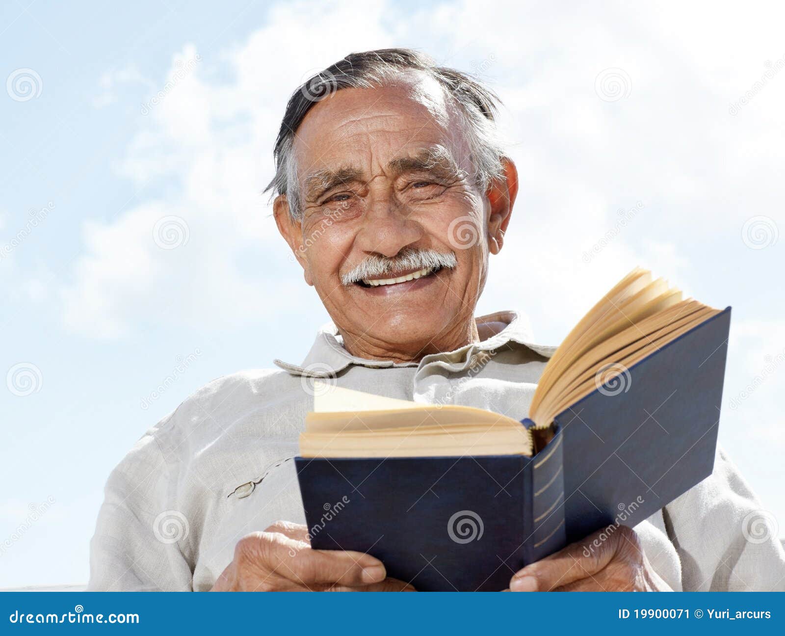 Happy Mature Man Reading a Book - Outdoor Stock Image - Image of adult ...