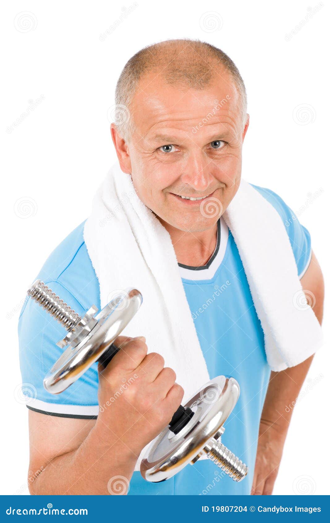 Happy Mature Man Working Out with Dumbbells Stock Photo - Image of ...