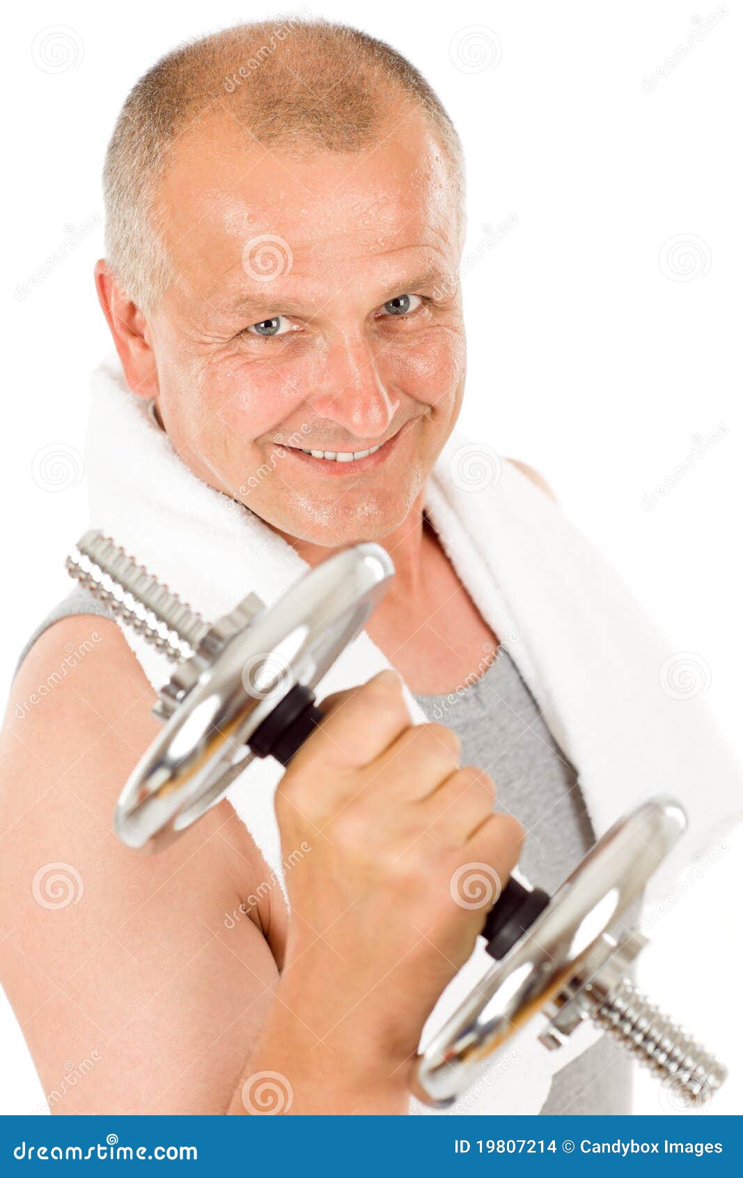 Happy Mature Man Working Out with Dumbbells Stock Photo - Image of ...