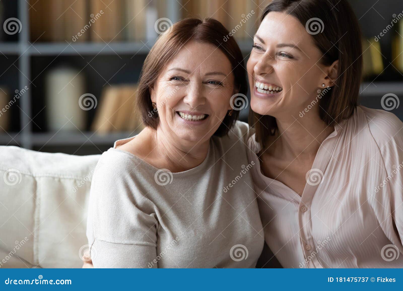 Happy Mature Mother And Adult Daughter Hugging Having Fun Stock Image
