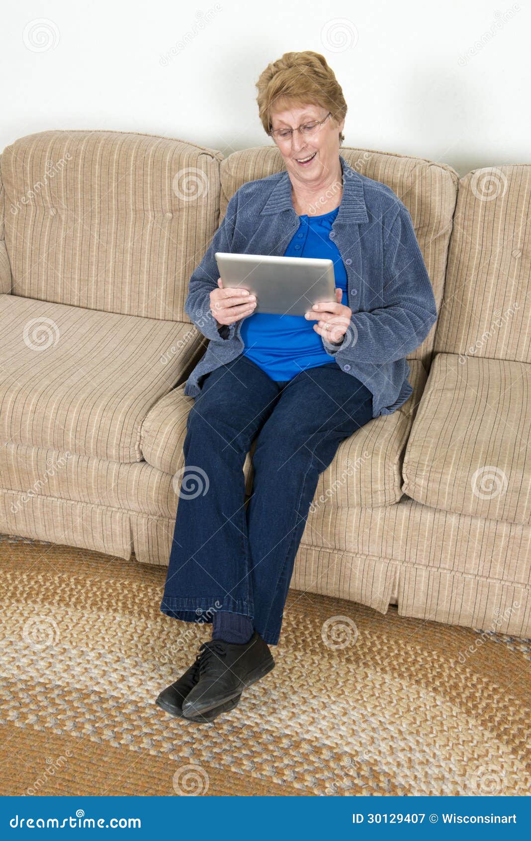 Mature Senior Elderly Woman Use Ipad Computer Stock Image - Image of ...