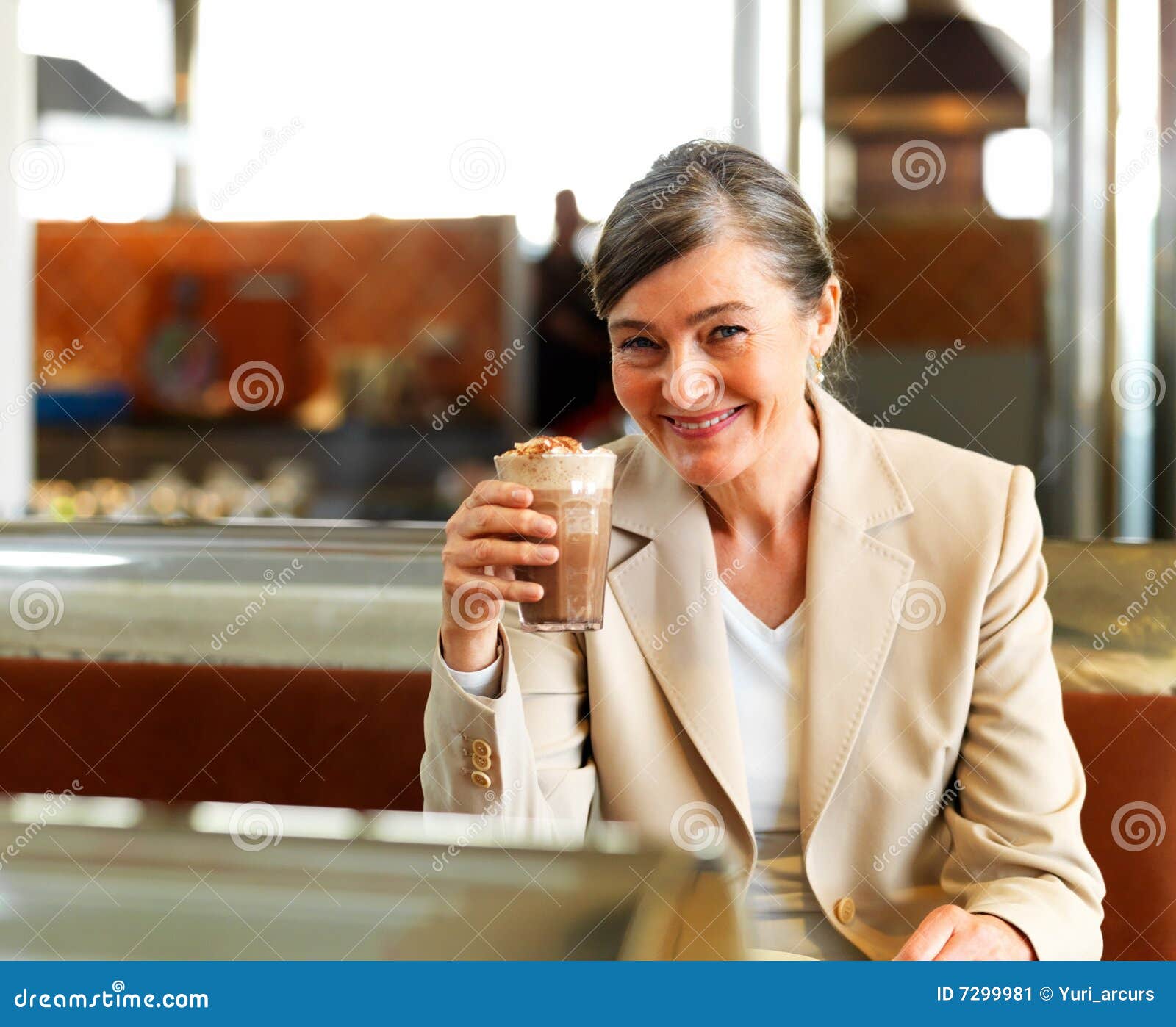 Happy Mature Woman on Her Lunch Break Stock Image - Image of human ...