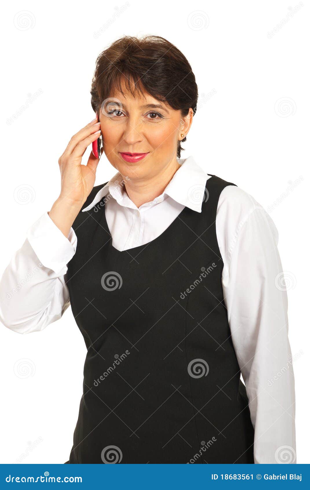 Happy Mature Woman Talking To Cell Stock Image Image Of Cheerful