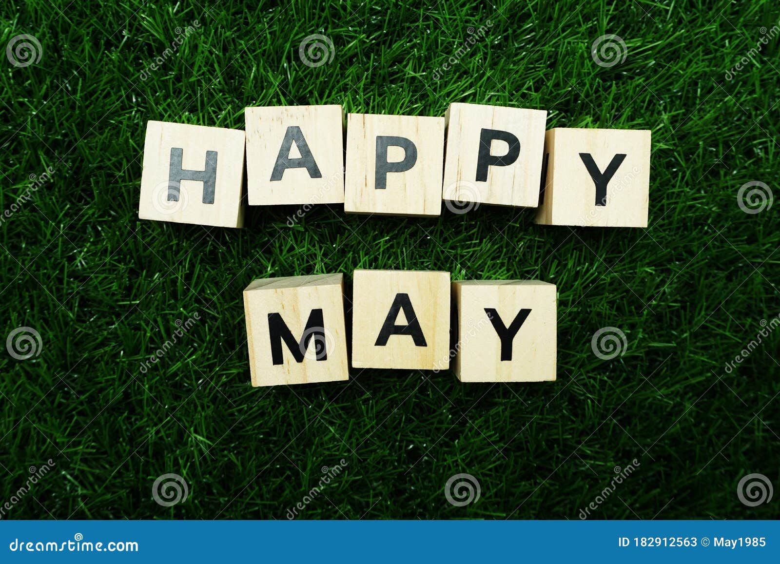 Happy May Alphabet Letters Flat Lay on Green Grass Background Stock ...