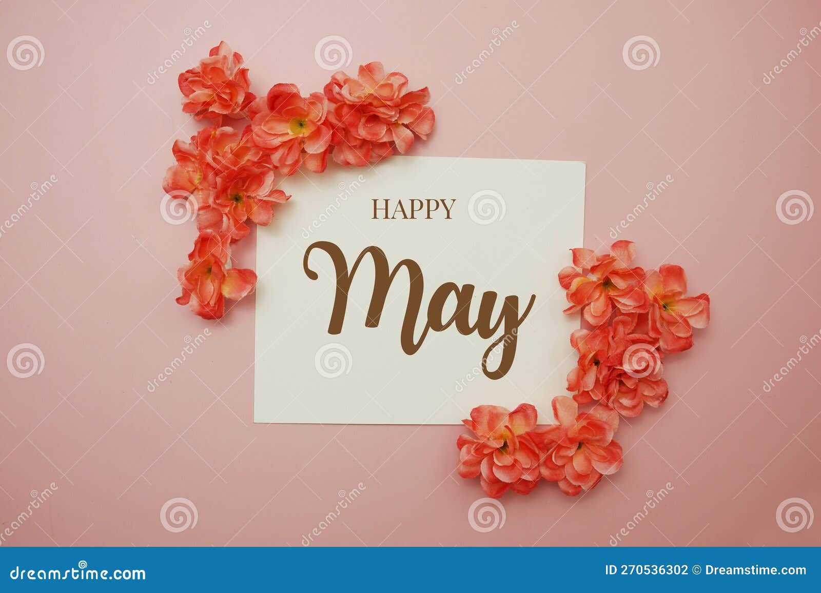 Happy May Card Typography Text with Flower Bouquet on Pink Background ...