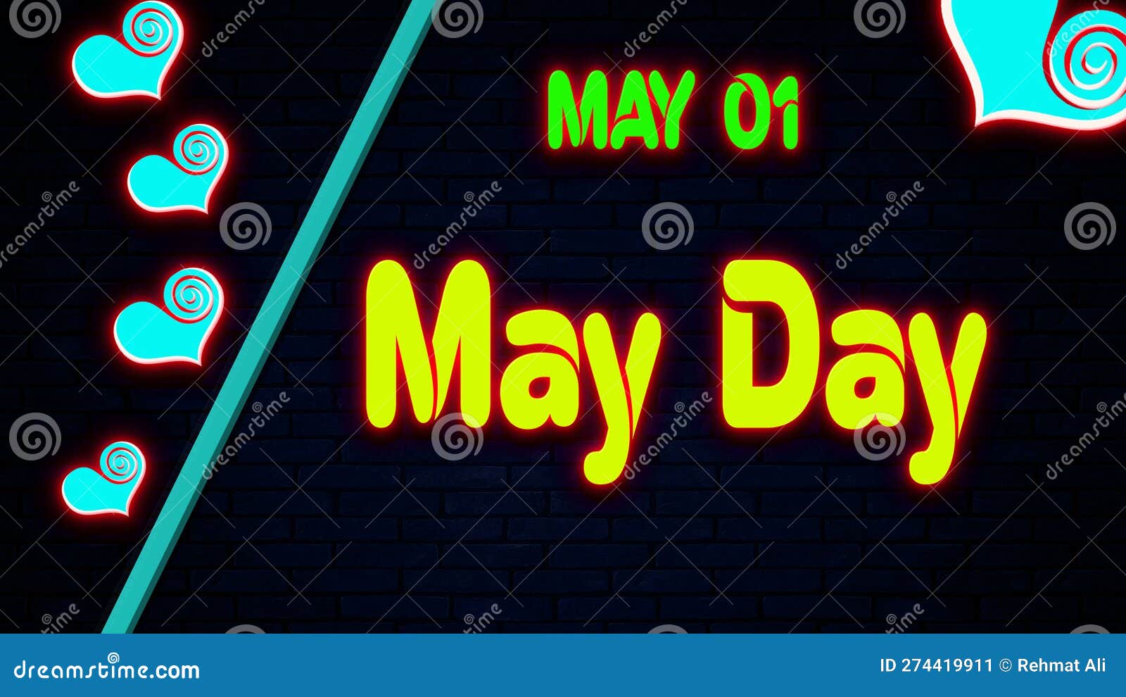 Happy May Day, May 01. Calendar of May Neon Text Effect, Design Stock ...