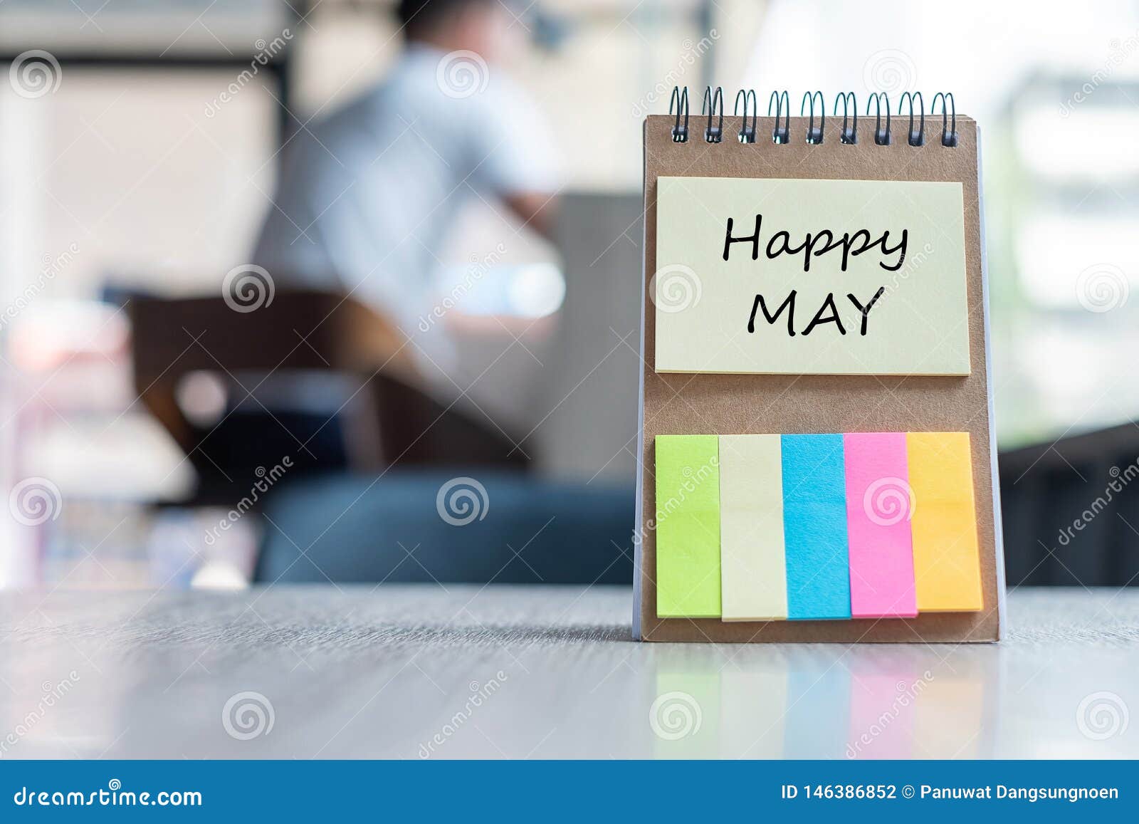 Happy May with Note Paper Reminder Template with Pen on Wooden Table ...