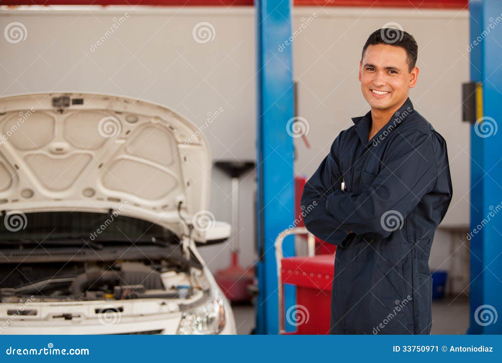 Happy Mechanic at an Auto Shop Stock Image - Image of engine ...