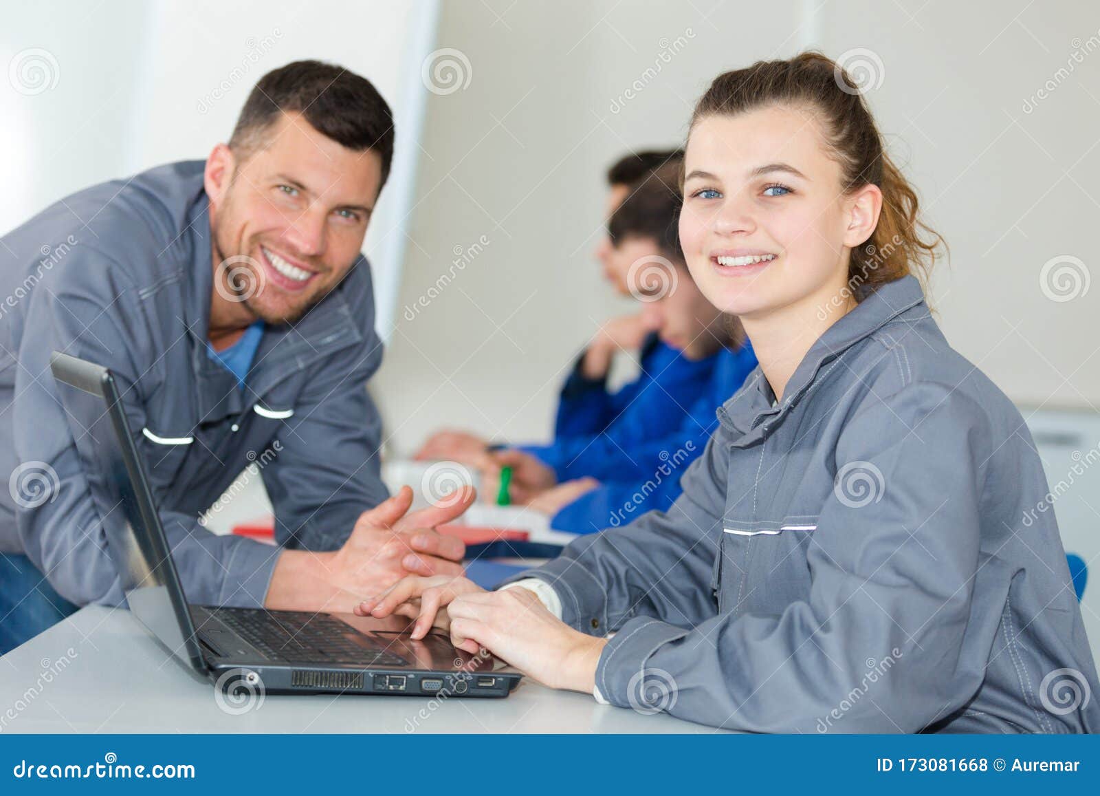 Happy Mechanic Team Working in Car Workshop Stock Photo - Image of ...