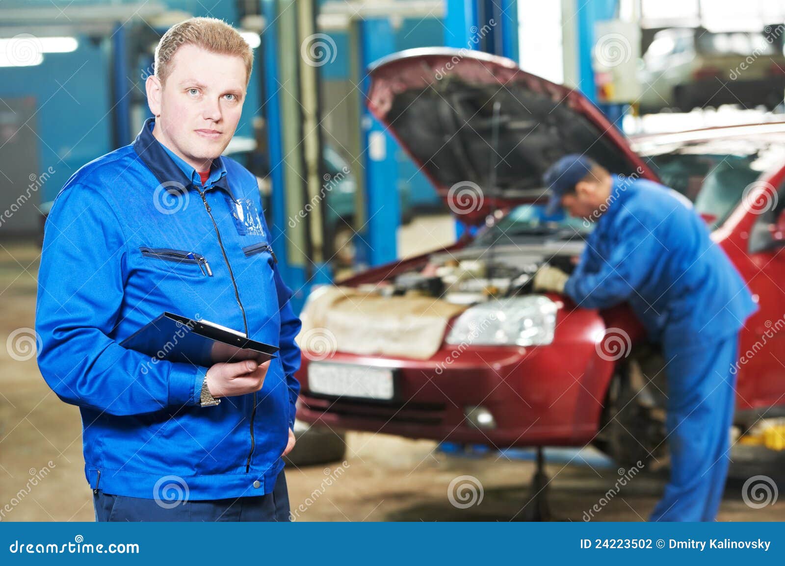 Happy Mechanic Technician at Service Station Stock Photo - Image of ...