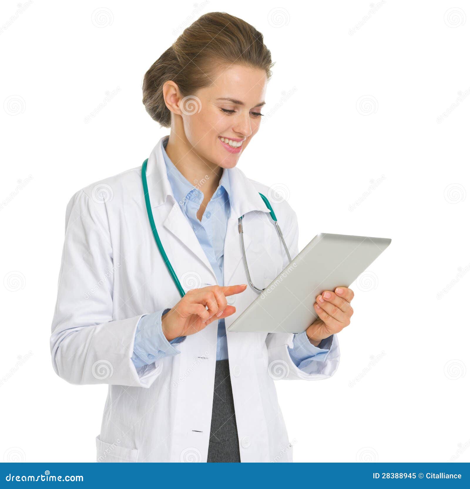Happy Medical Doctor Woman Using Tablet PC Stock Image - Image of woman ...
