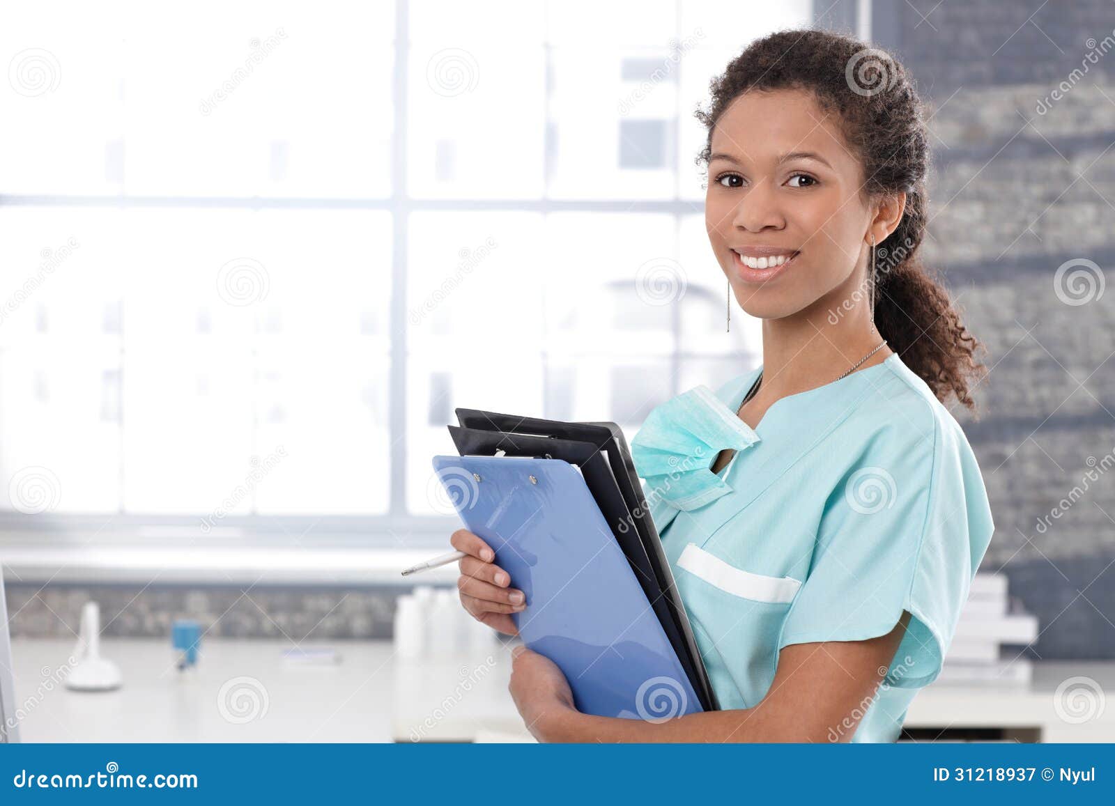 Happy Medical Worker with Case Sheets Stock Image - Image of healing ...