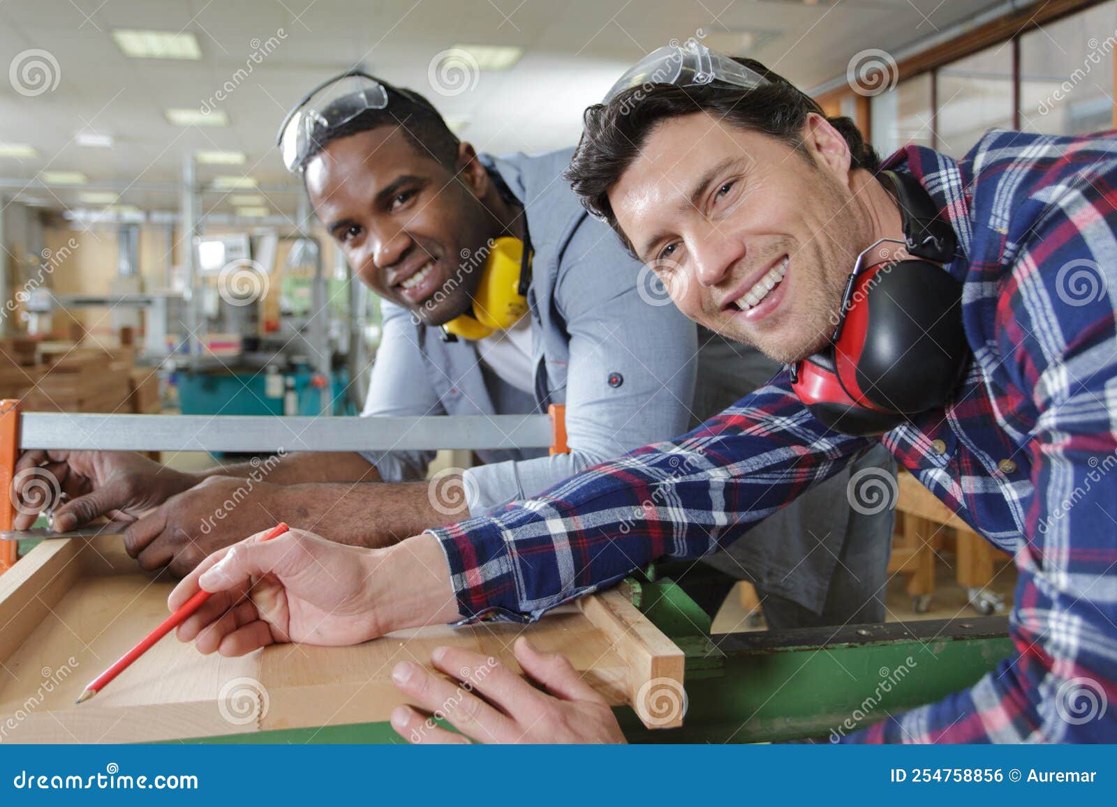 Happy Men Checking New Industrial Processing Equipment Stock Photo ...