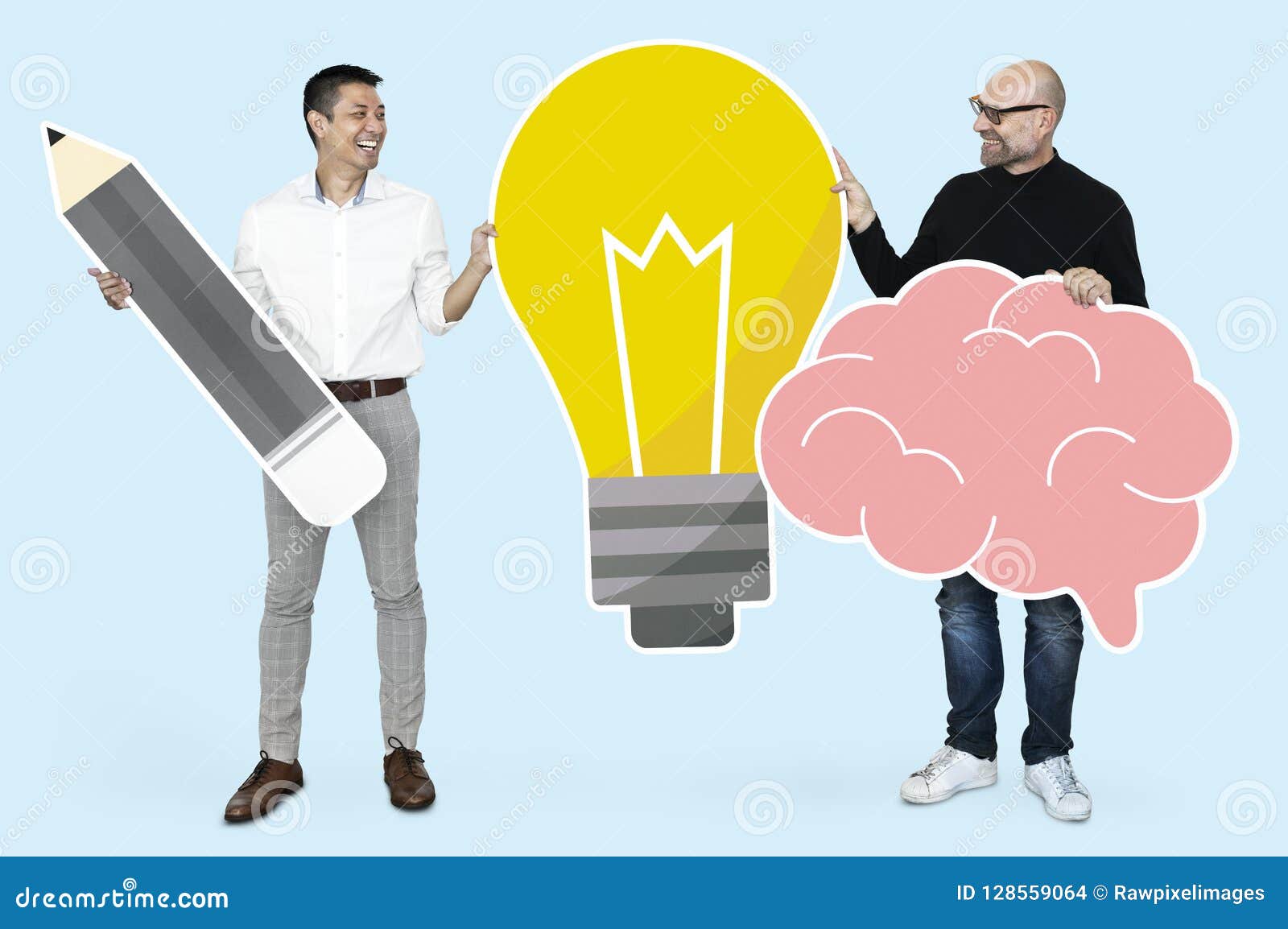 Happy Men with Creative Idea Icons Stock Photo - Image of conceptualize ...